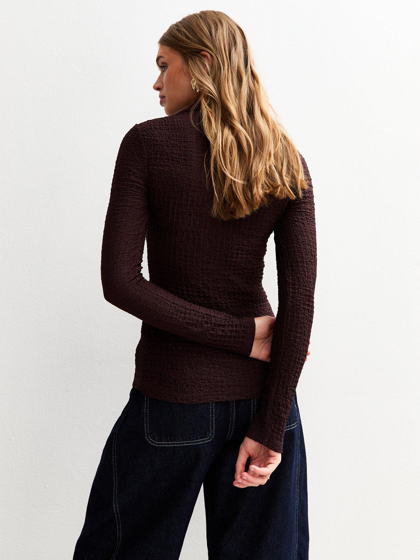 New Look Textured Jersey Collared Long Sleeve Top - Brown | Very