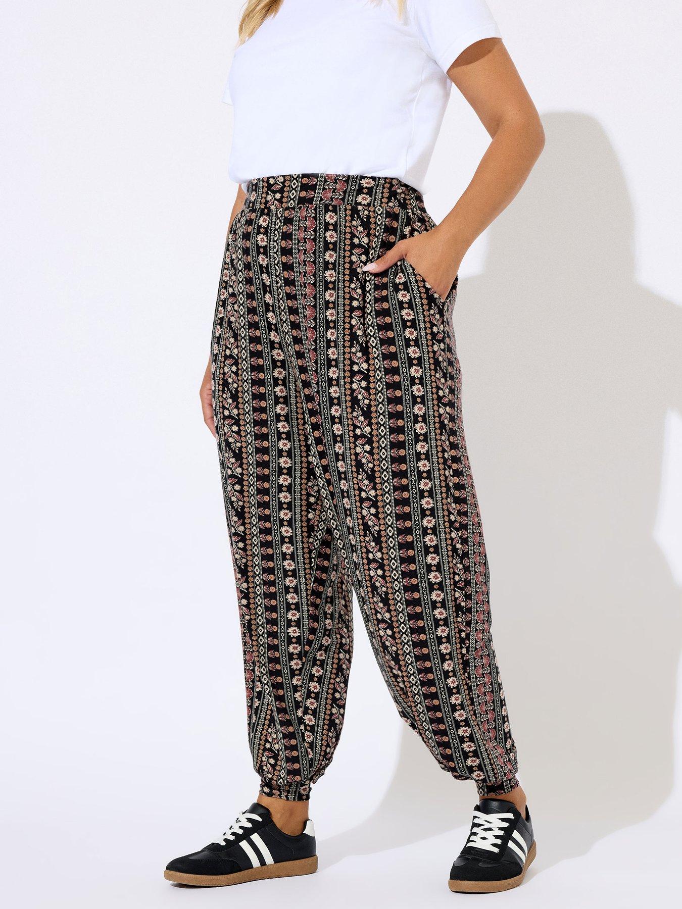 Yours Curve Floral Cuffed Harem Trouser - Brown | Very