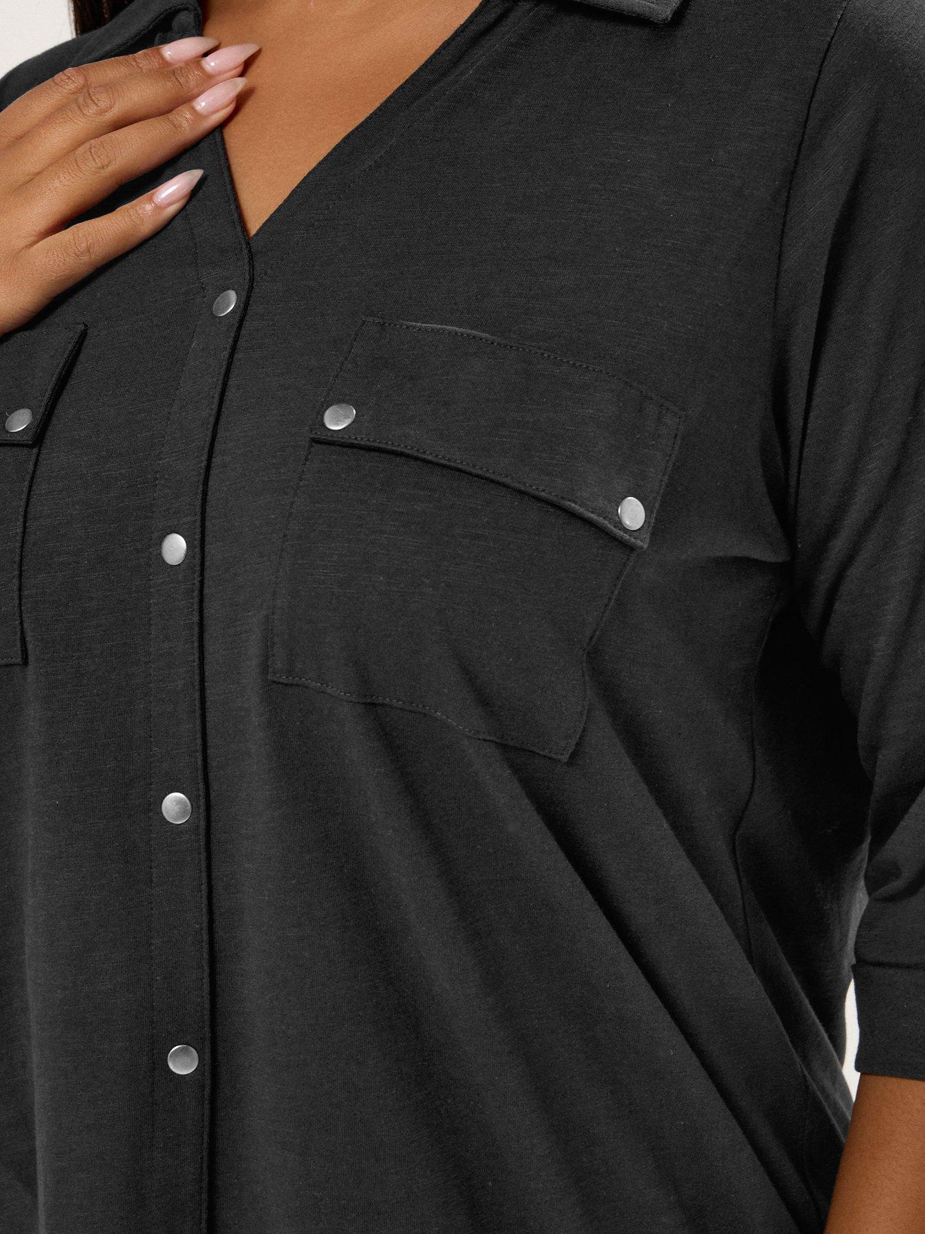 Yours Curve Placket Jersey Shirt - Black | Very