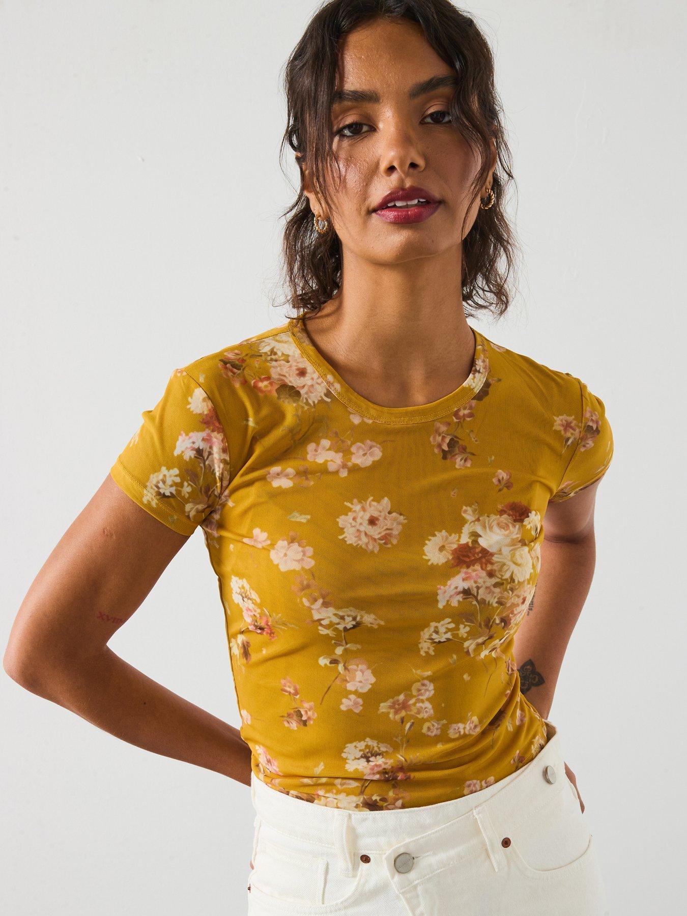 AllSaints Ellie Mesh Tee - Yellow | Very