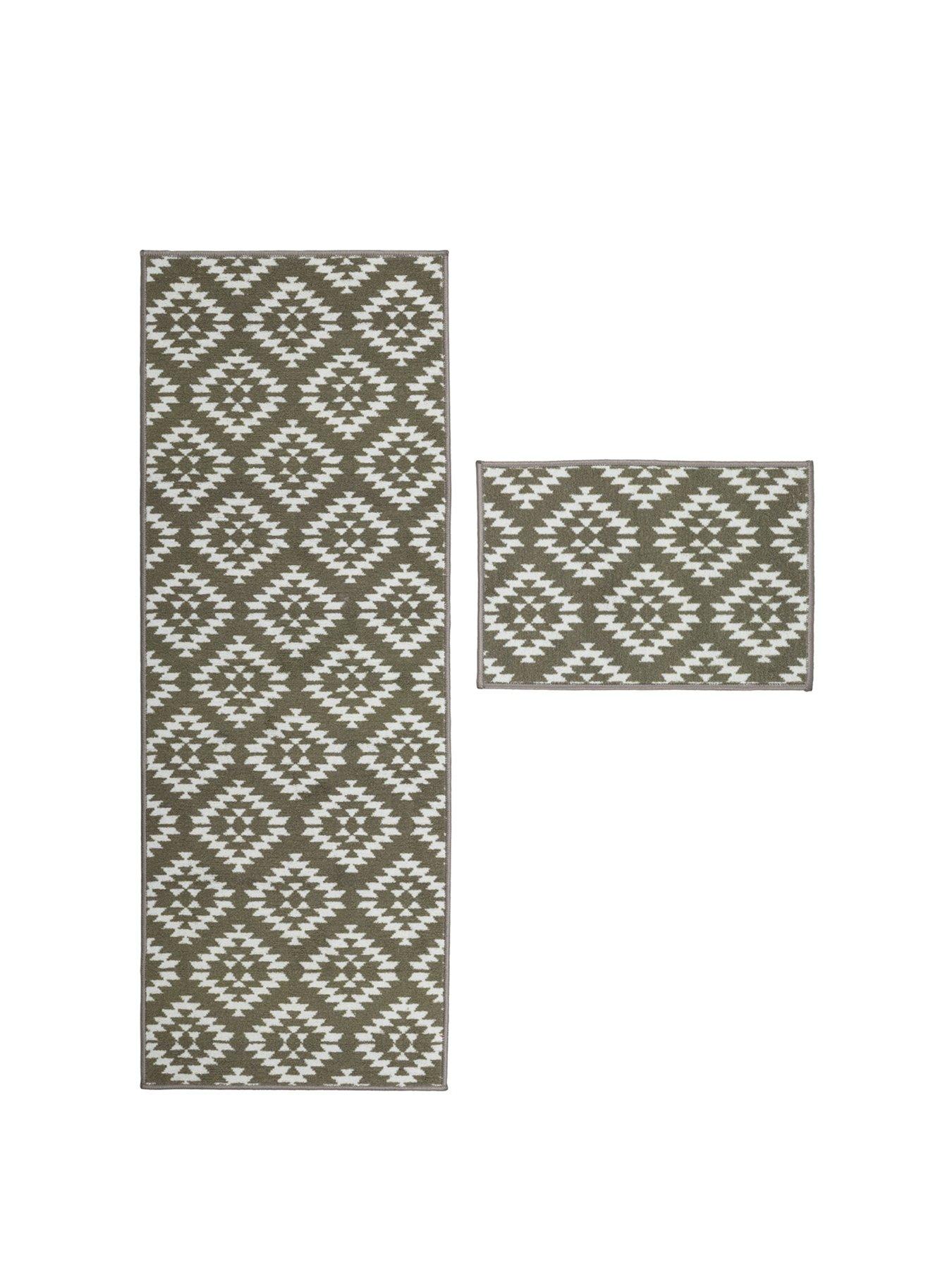The Very Collection Aztec Sage Green Diamond Runner & Doormat Set | Very