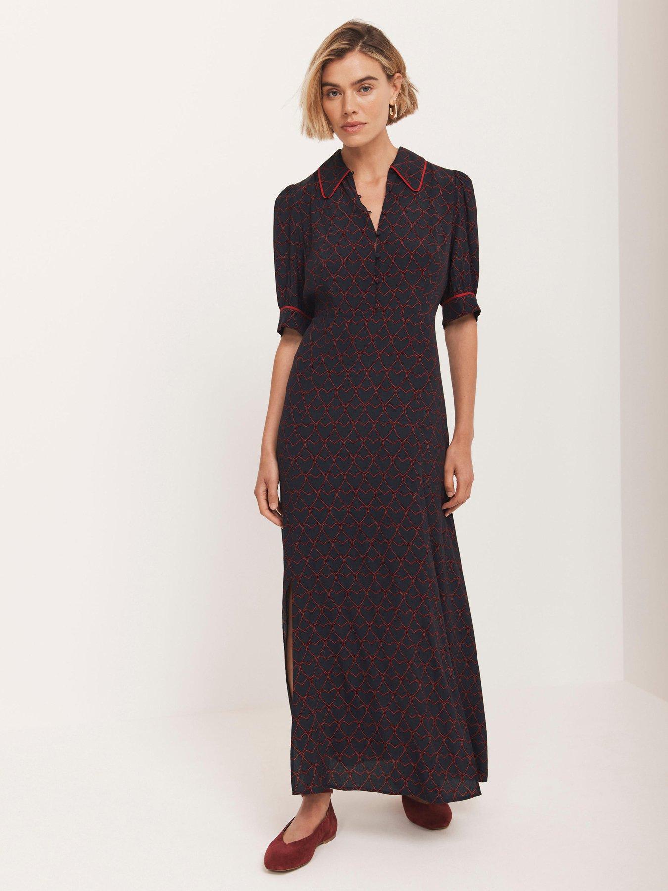 Mint Velvet Navy Heart Print Midi Dress - Blue | Very