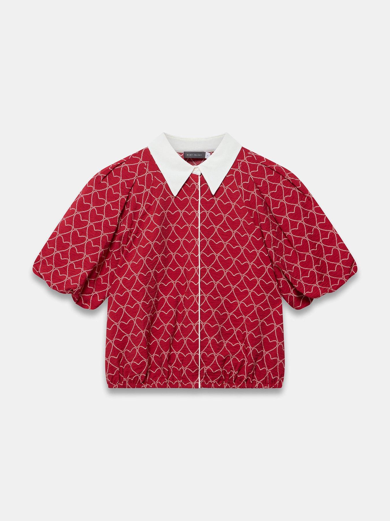 Mint Velvet Heart Print Puff Sleeve Shirt - Red | Very