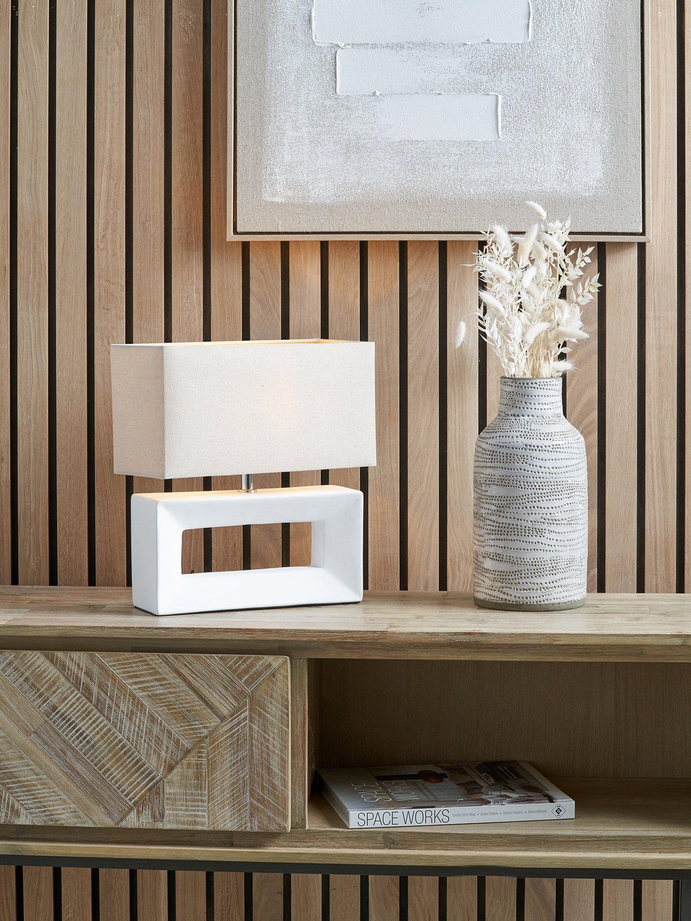Pacific Lifestyle Block White Ceramic Rectangular Table Lamp | Very