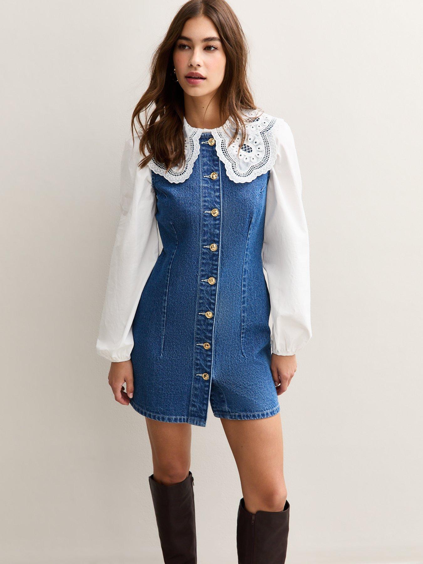 New Look Cinched Denim Shift Dress - Blue | Very