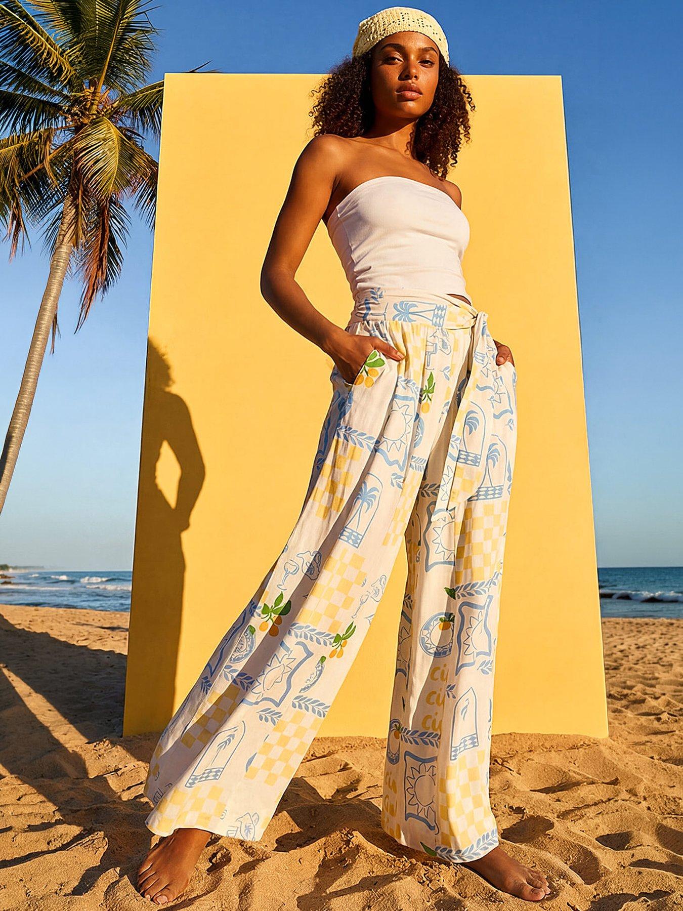 Roman Dusk Citrus Wide Leg Trouser - White | Very