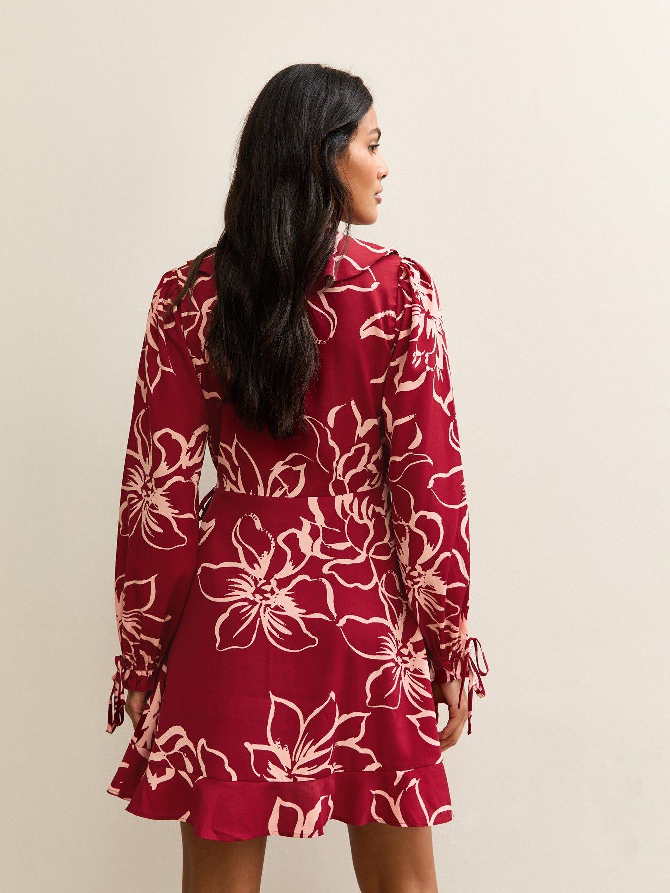New Look Red Flower Print Wrap Mini Dress | Very