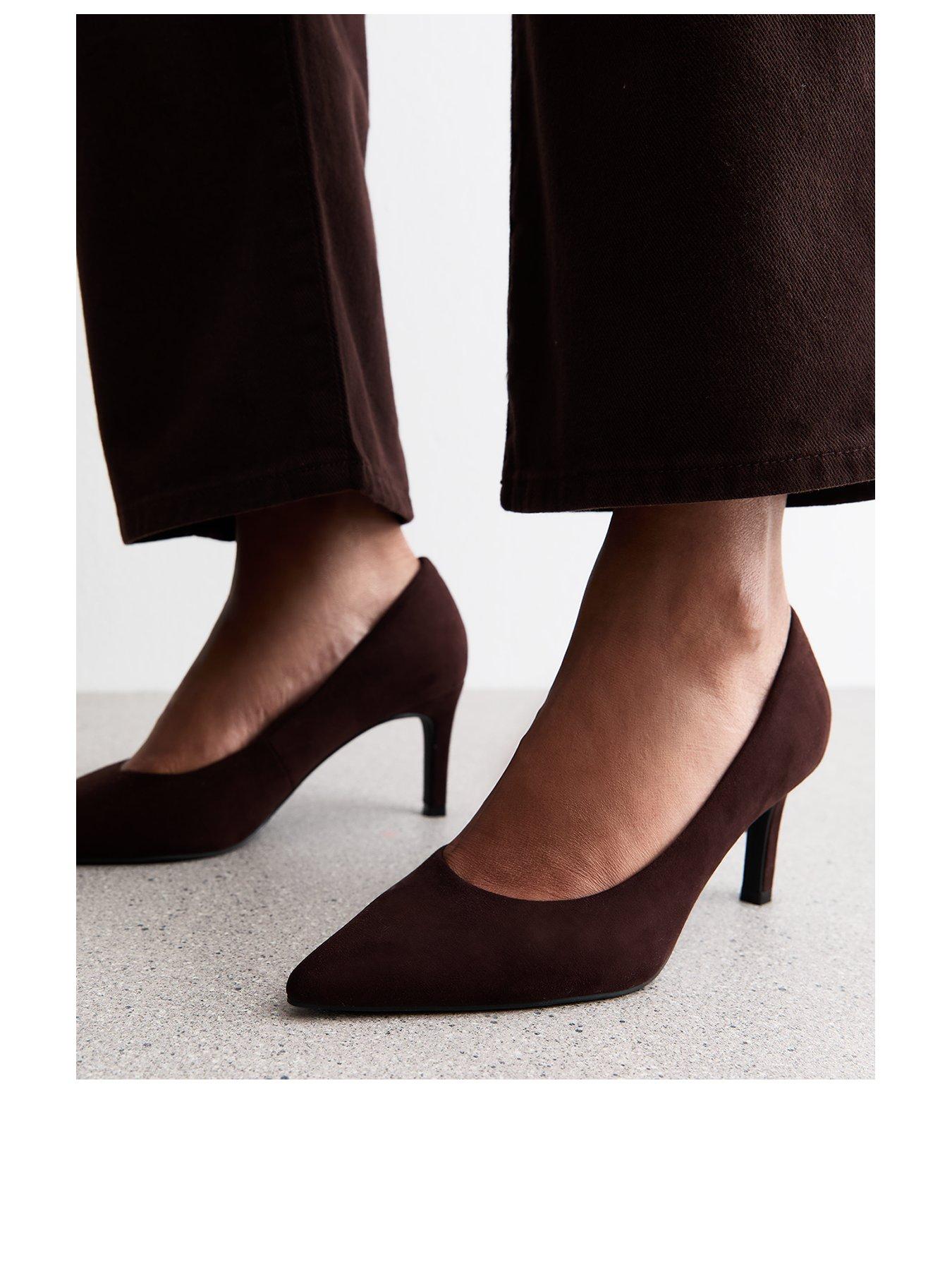 New Look Faux Suede Pointed Toe Court Shoes - Dark Brown | Very