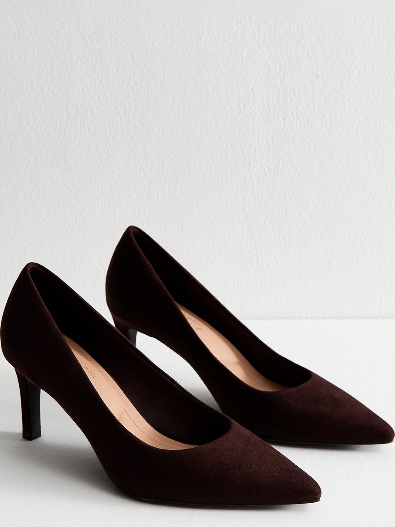 New Look Faux Suede Pointed Toe Court Shoes - Dark Brown | Very