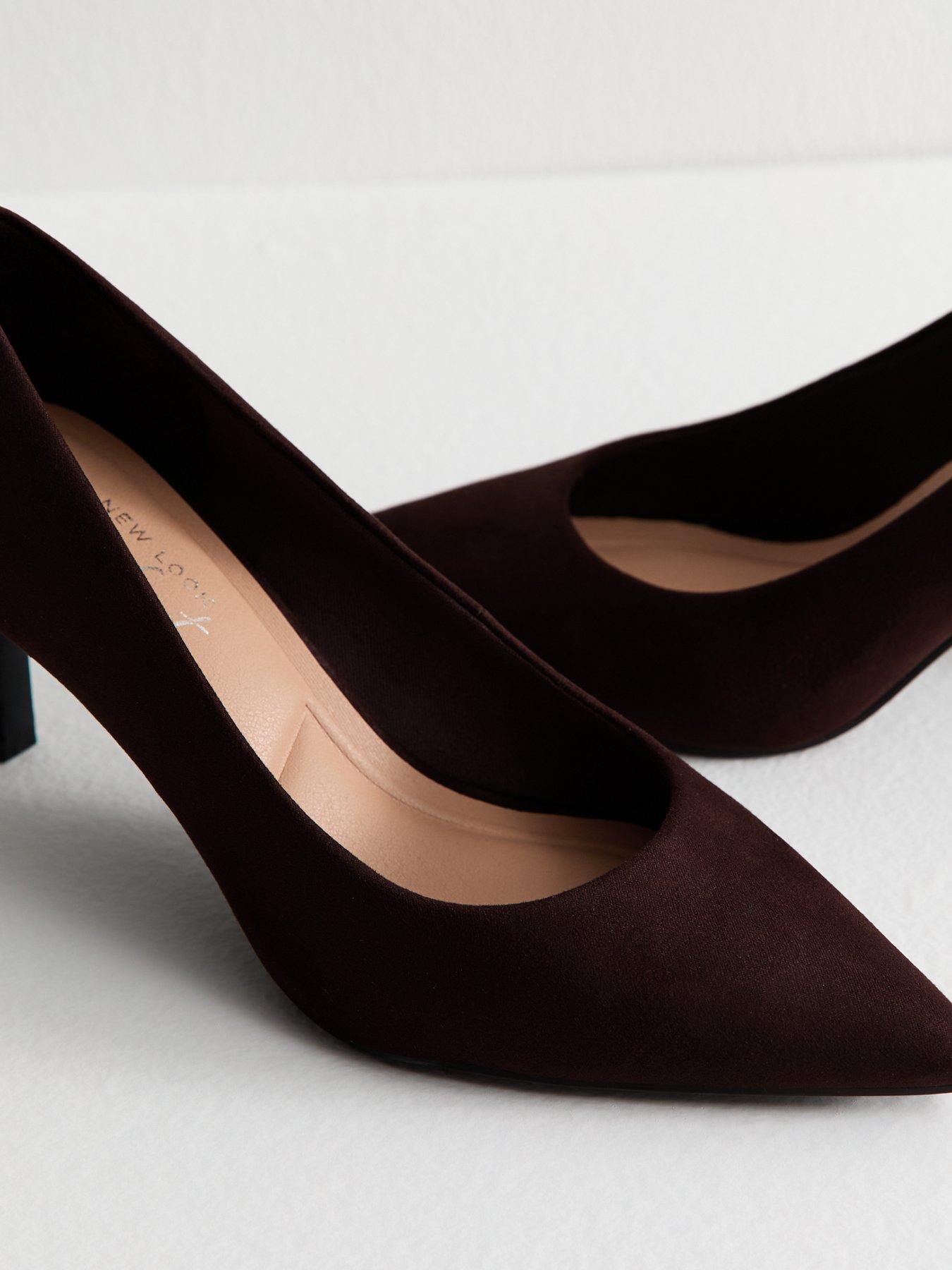 New Look Faux Suede Pointed Toe Court Shoes - Dark Brown | Very