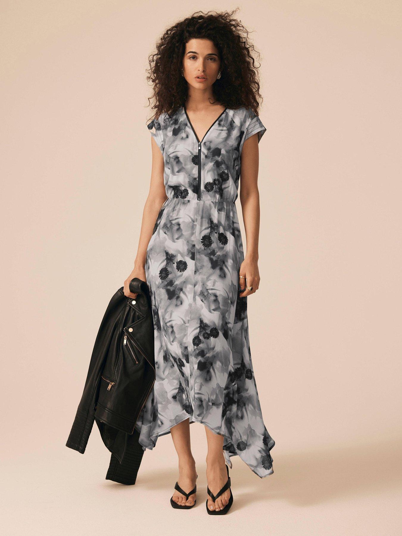 Mint Velvet Abstract Print Zip Dress - Grey | Very