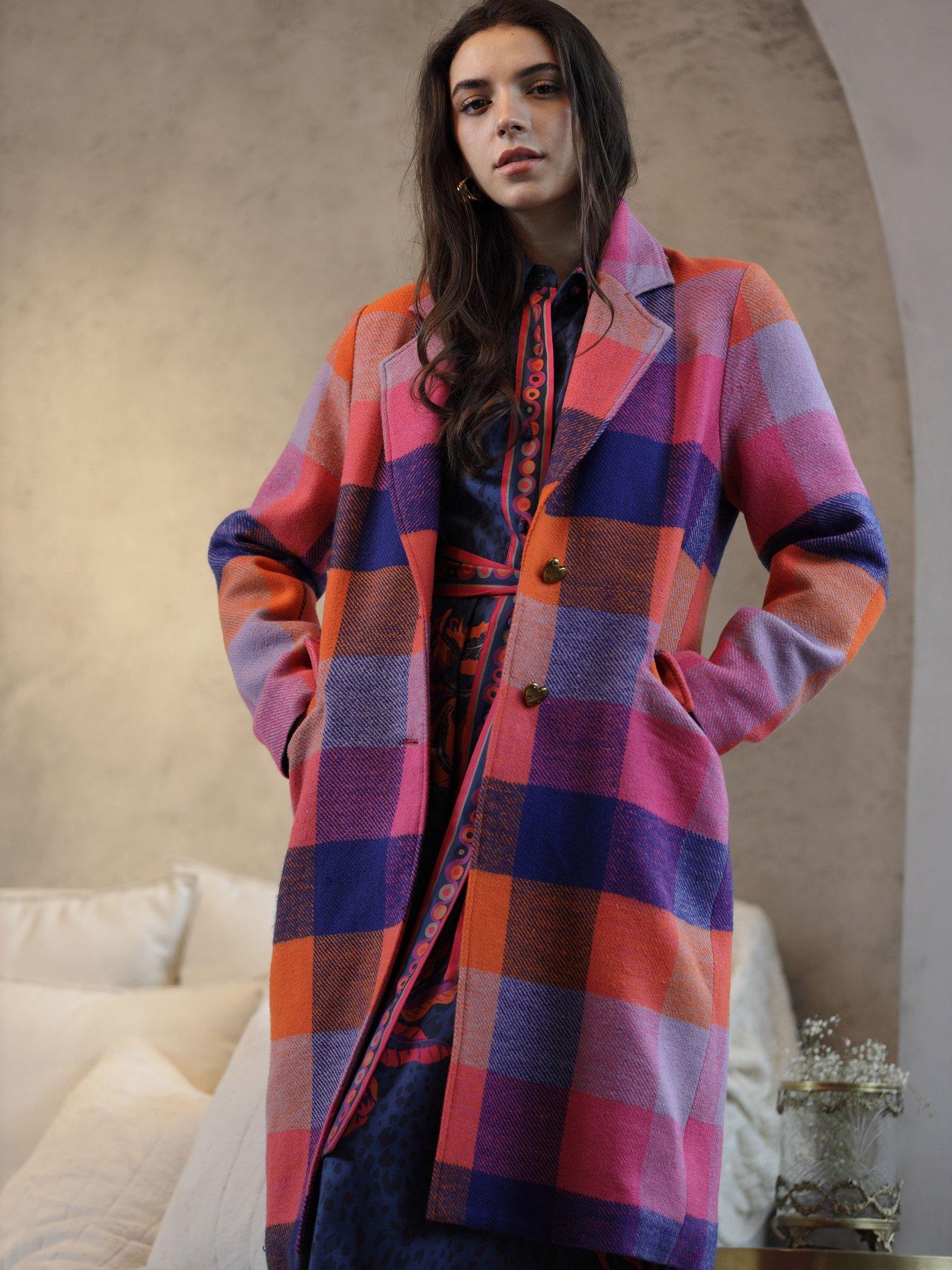 Emily Lovelock Checked Coat - Pink | Very