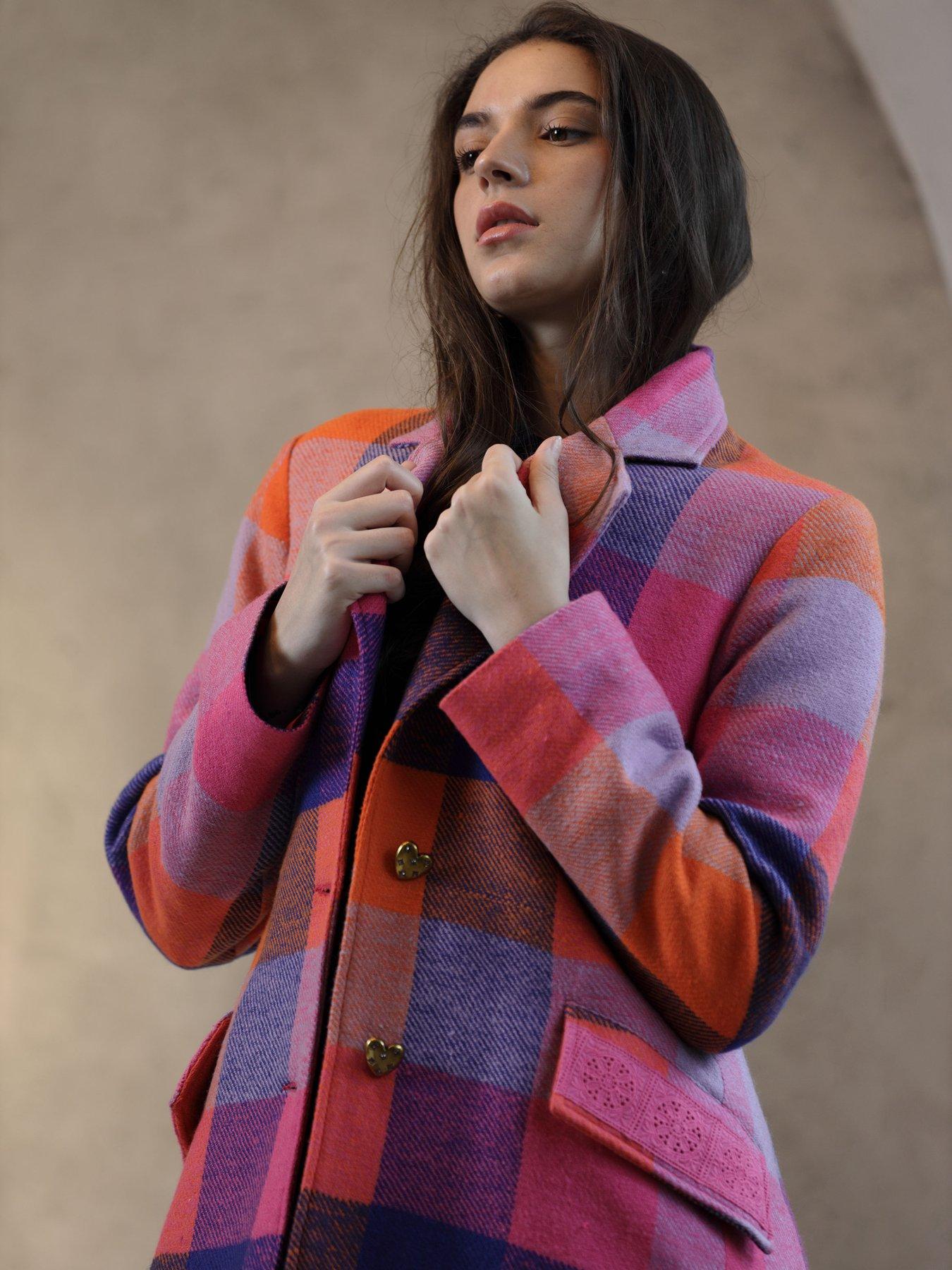 Emily Lovelock Checked Coat - Pink | Very