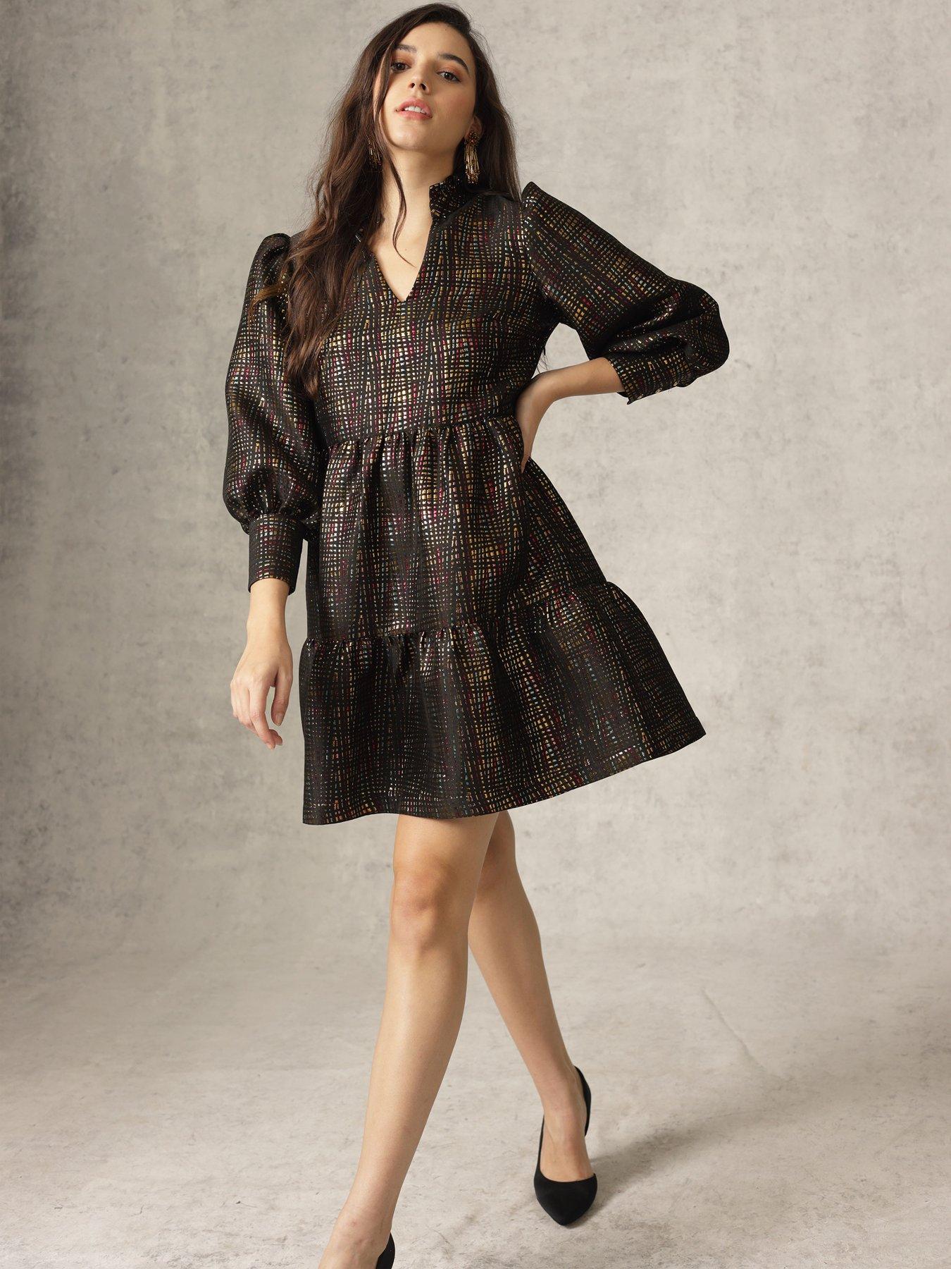 Emily Lovelock Jacquard Metallic Dress - Black | Very