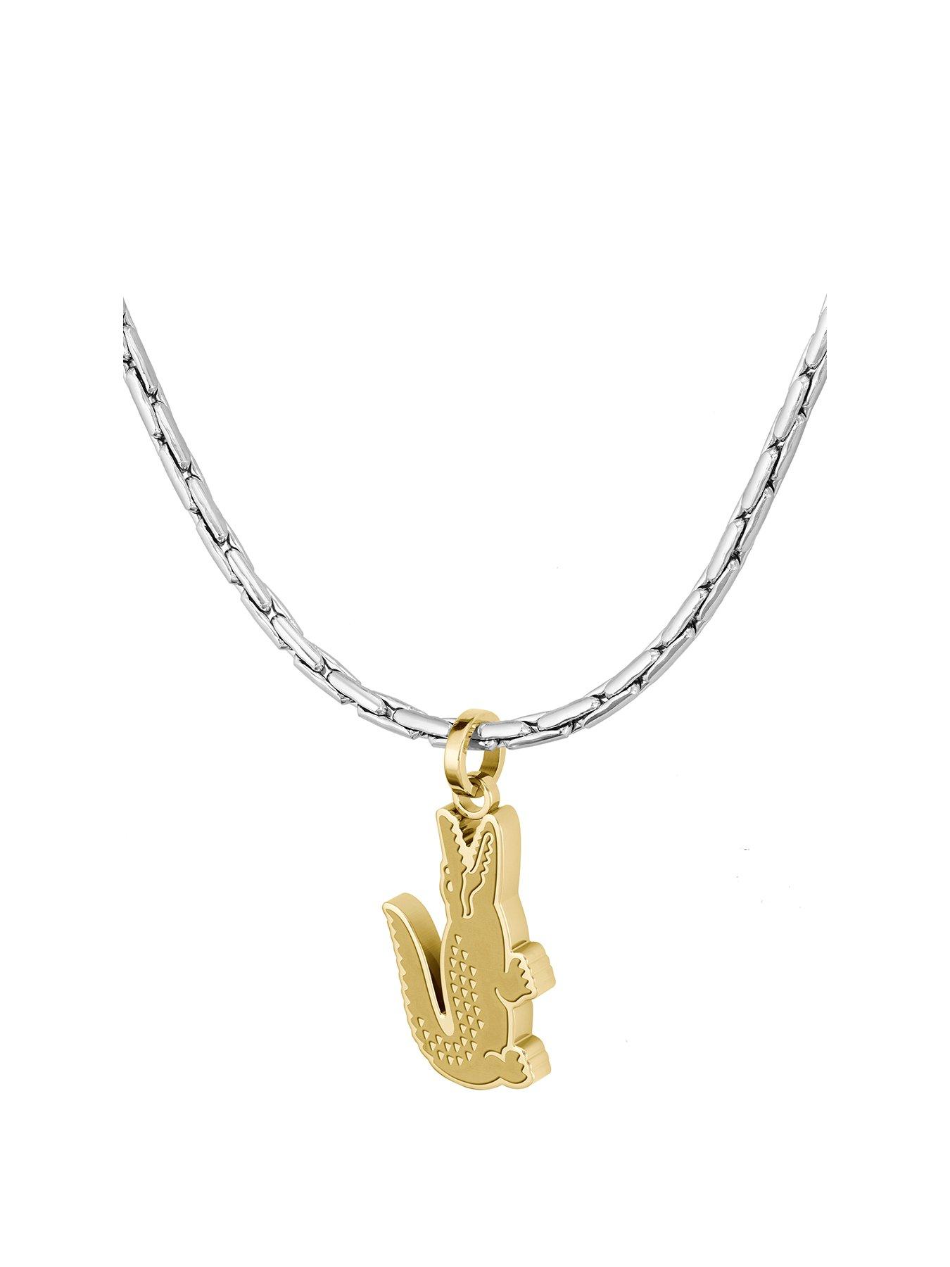 Lacoste Mens Arthor Crocodile Box Chain Necklace - Silver | Very