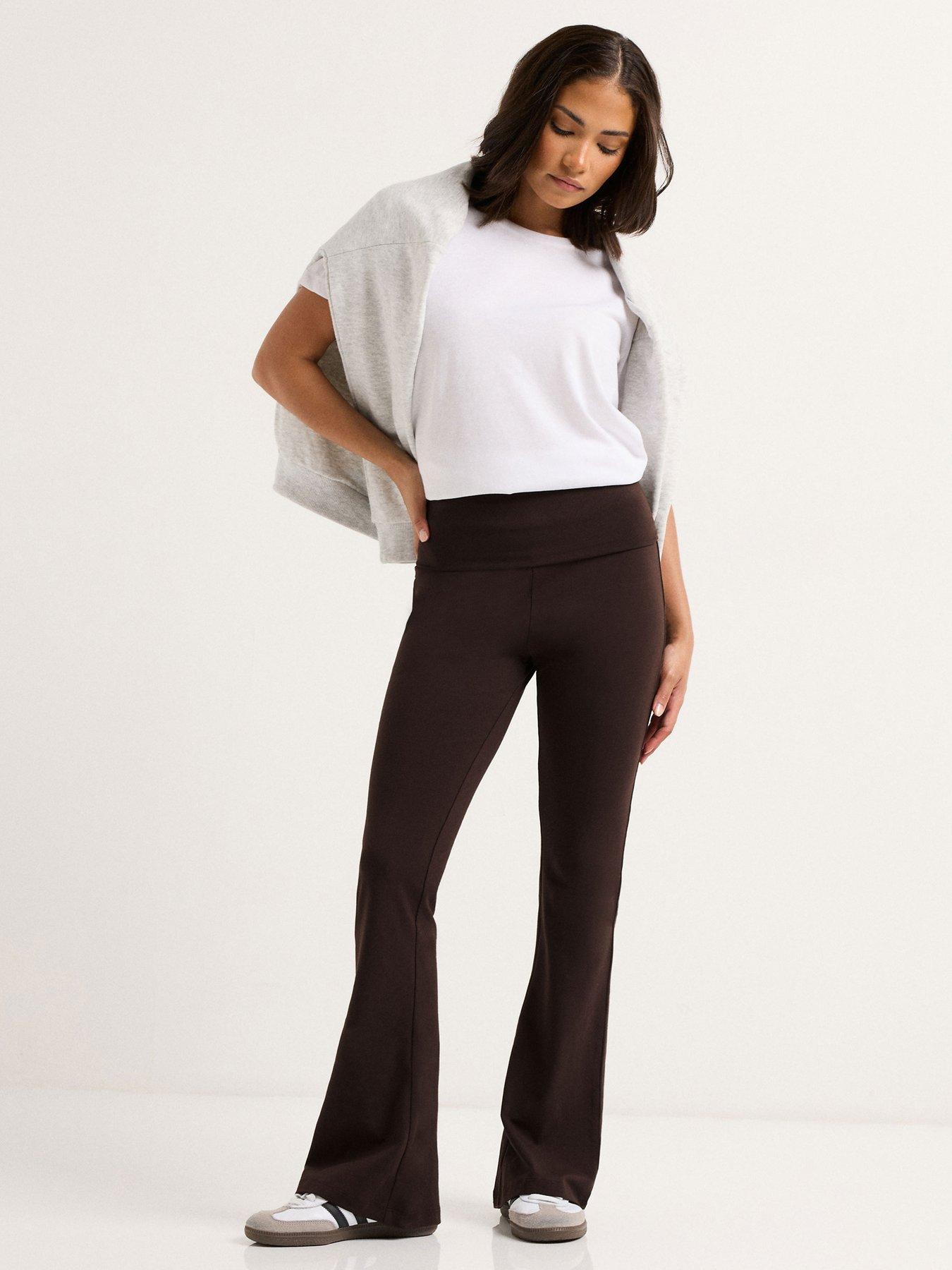PixieGirl Petite Fold Over Waist Flared Legging - Brown | Very