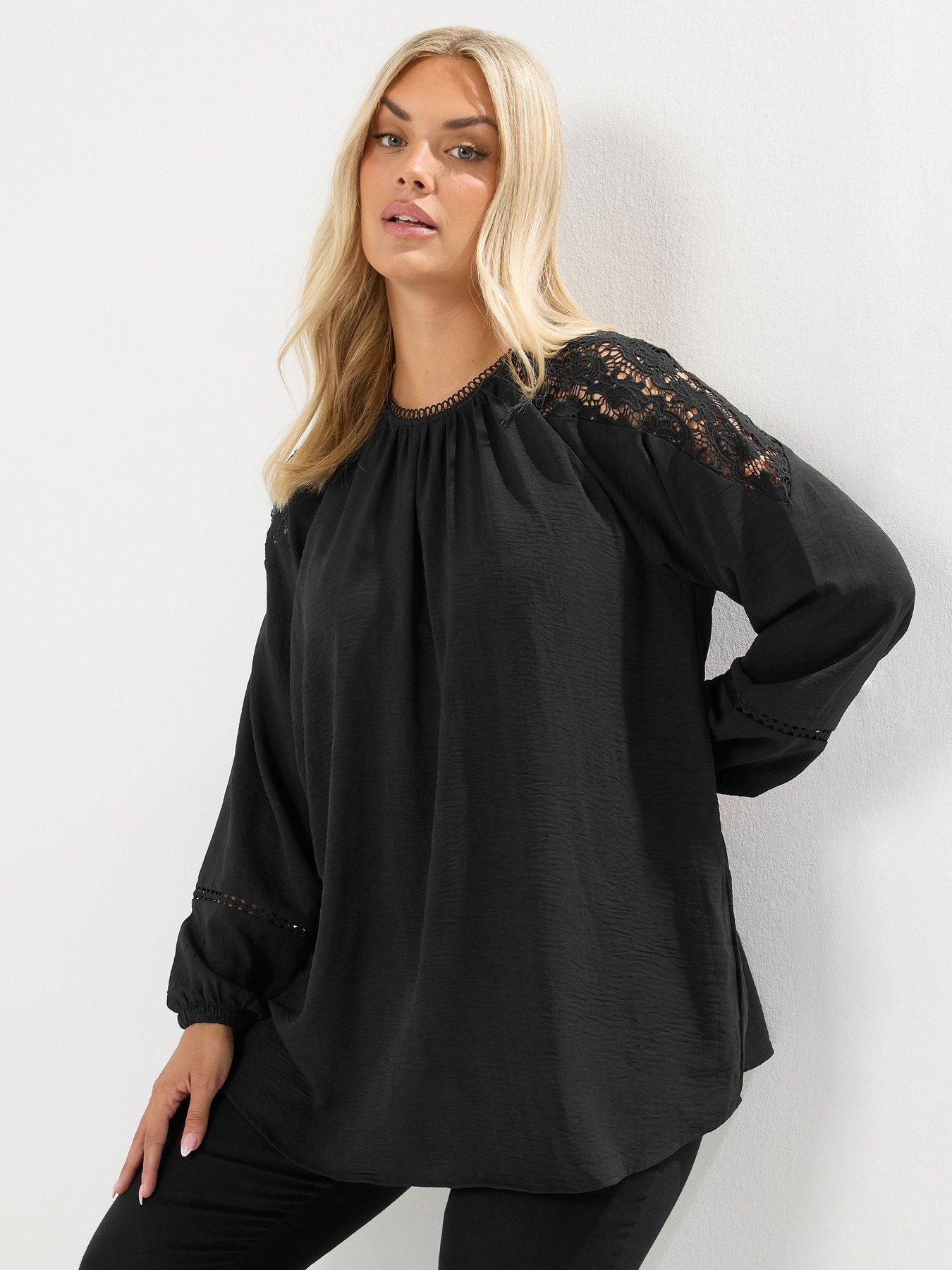Yours Curve Lace Raglan Blouse - Black | Very