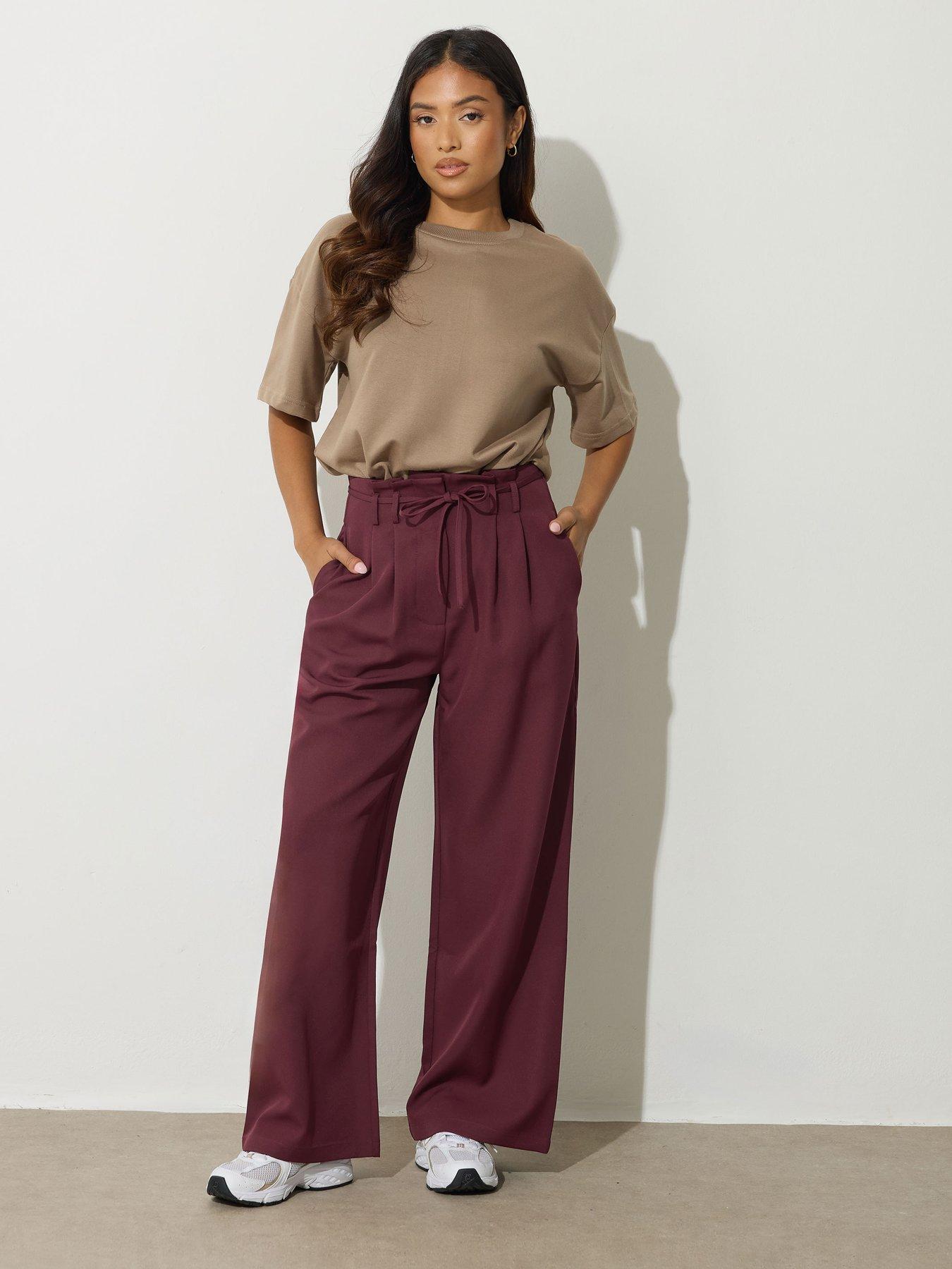 PixieGirl Petite Paper Bag Tie Wide Leg Trouser - Red | Very