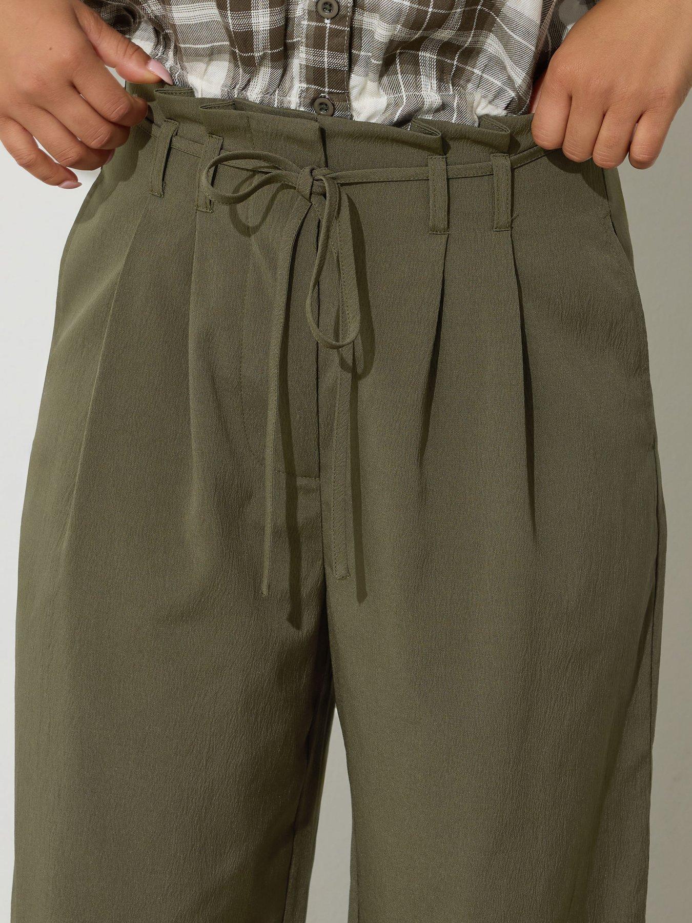 PixieGirl Petite Paper Bag Tie Waist Wide Leg Trouser - Green | Very