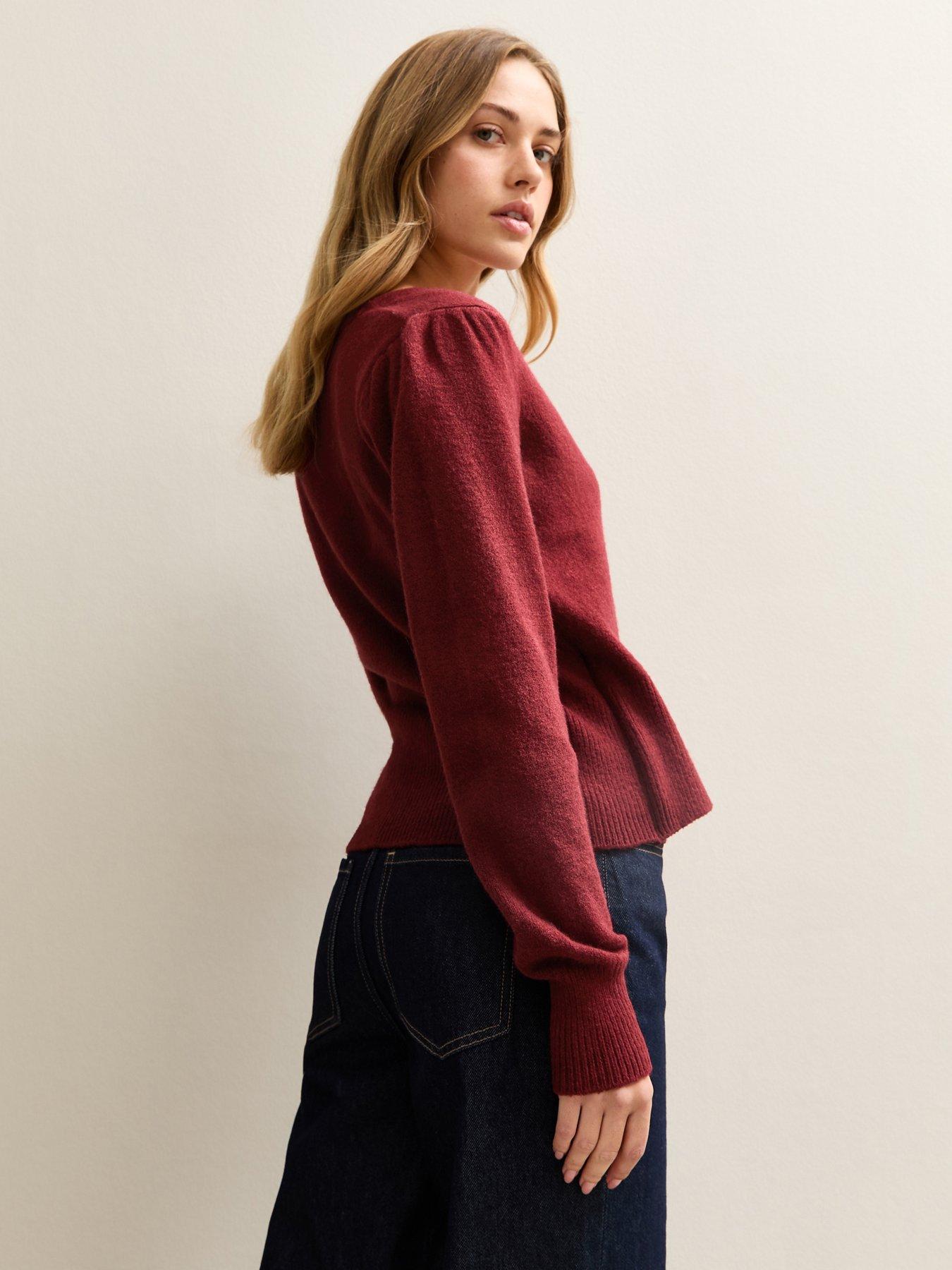 New Look Red Puff Sleeve Wrap Jumper | Very