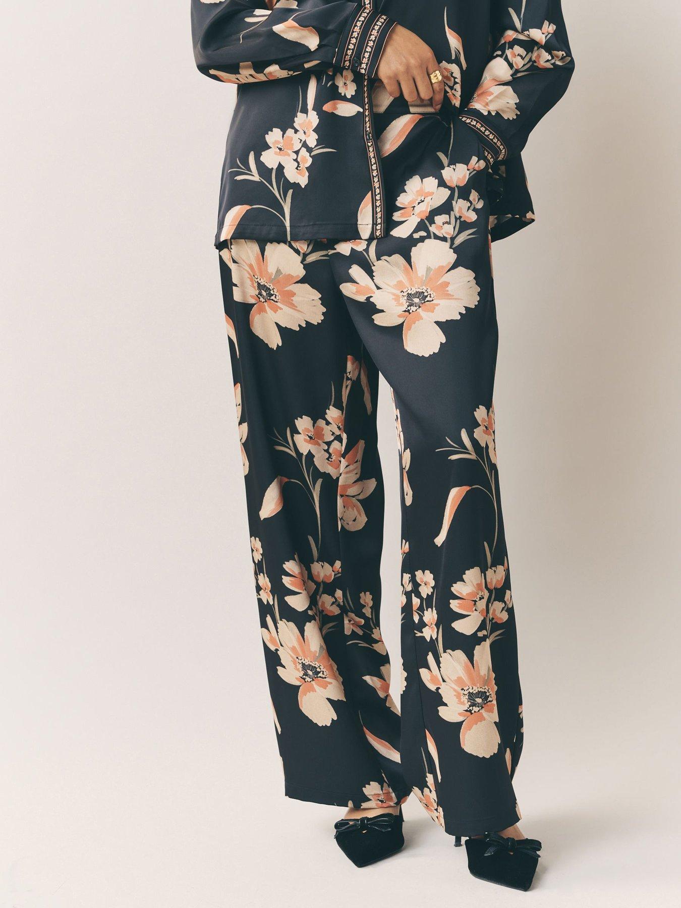 Laura Ashley Wide Leg Satin Co-Ord Trousers - Blue | Very