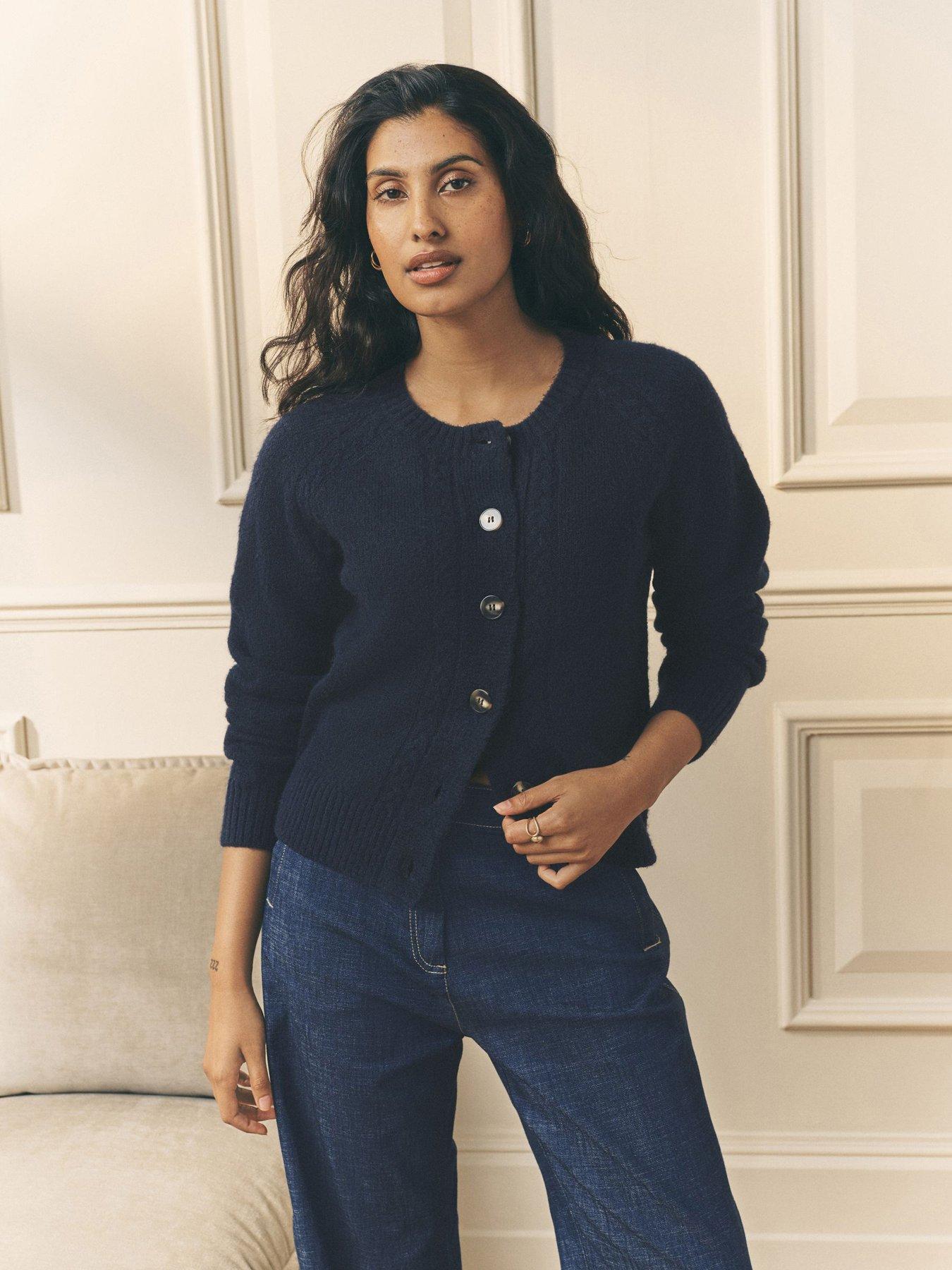 Laura Ashley Cable Button Cardi - Blue | Very