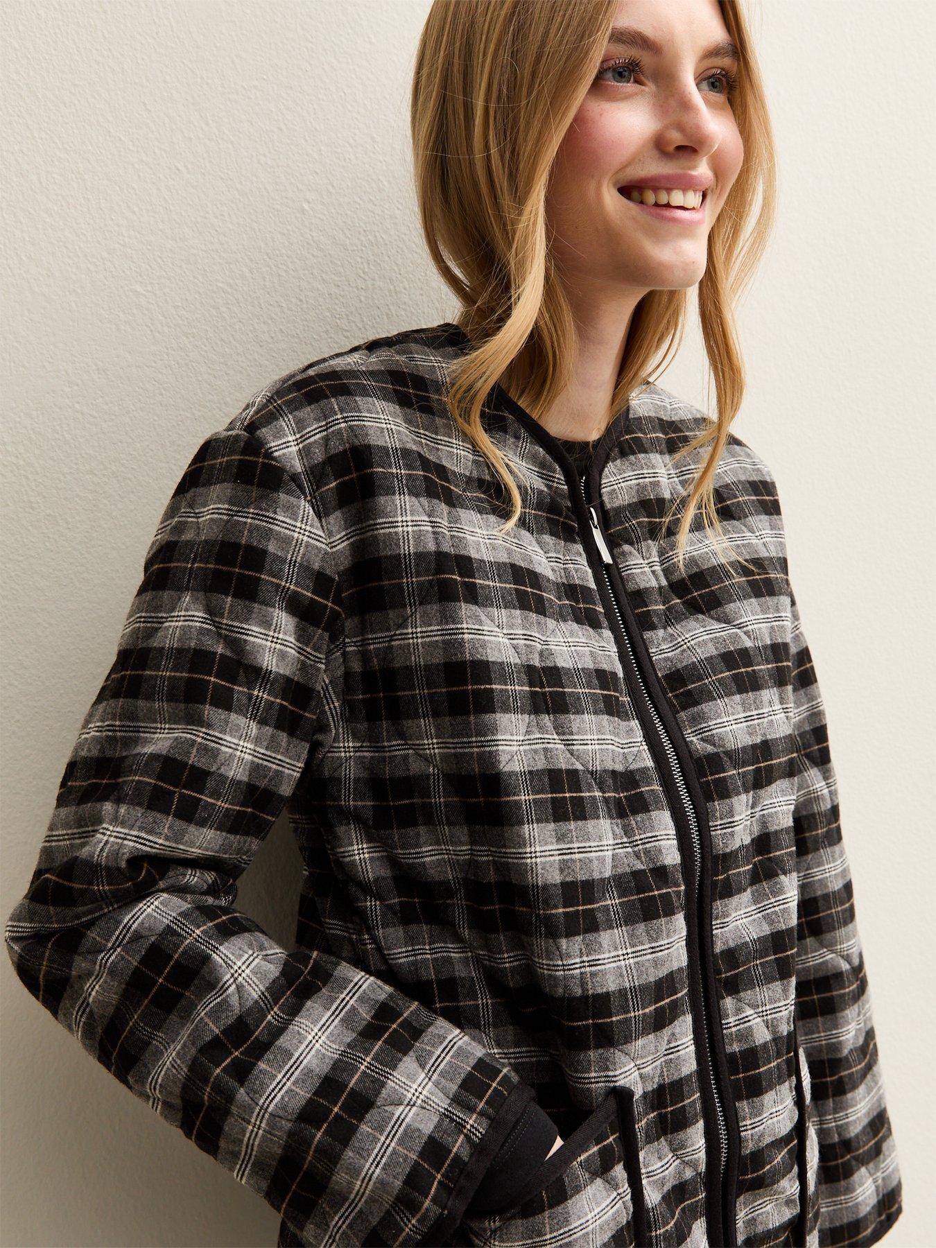 New Look Checked Quilted Padded Jacket - Black | Very