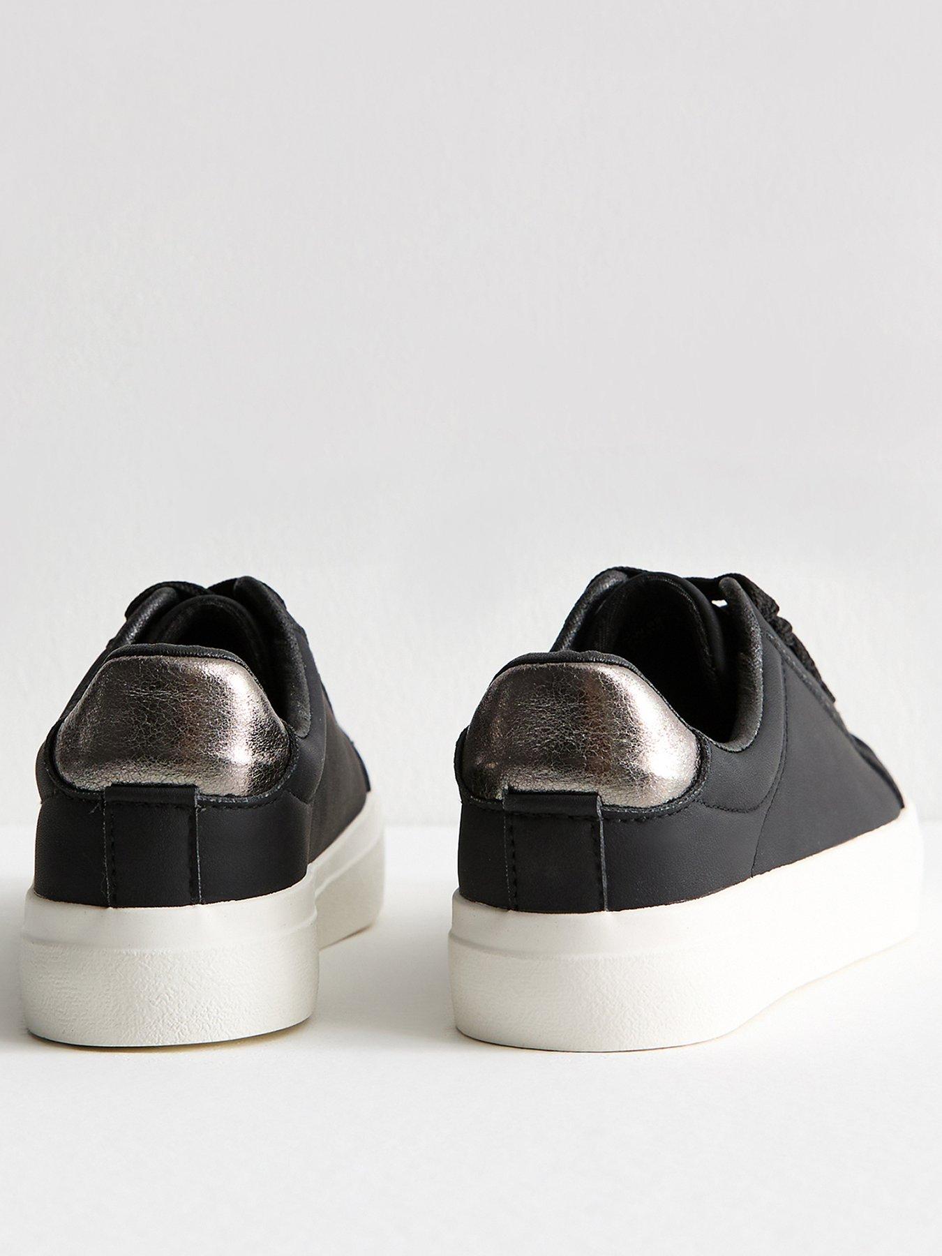 New Look Black Faux Leather Contrast Heel Tab Trainers | Very