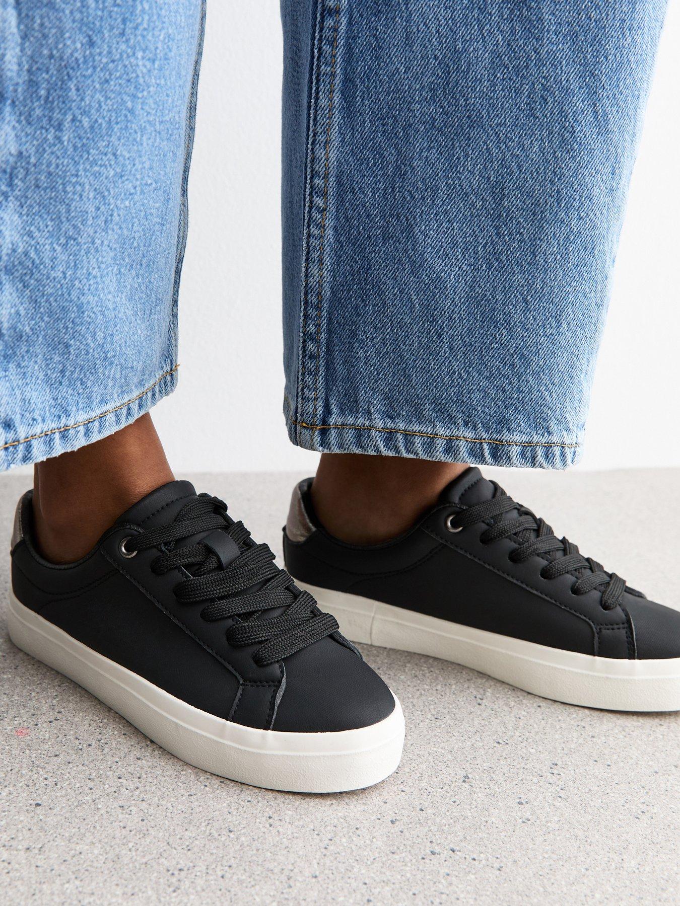 New Look Black Faux Leather Contrast Heel Tab Trainers | Very