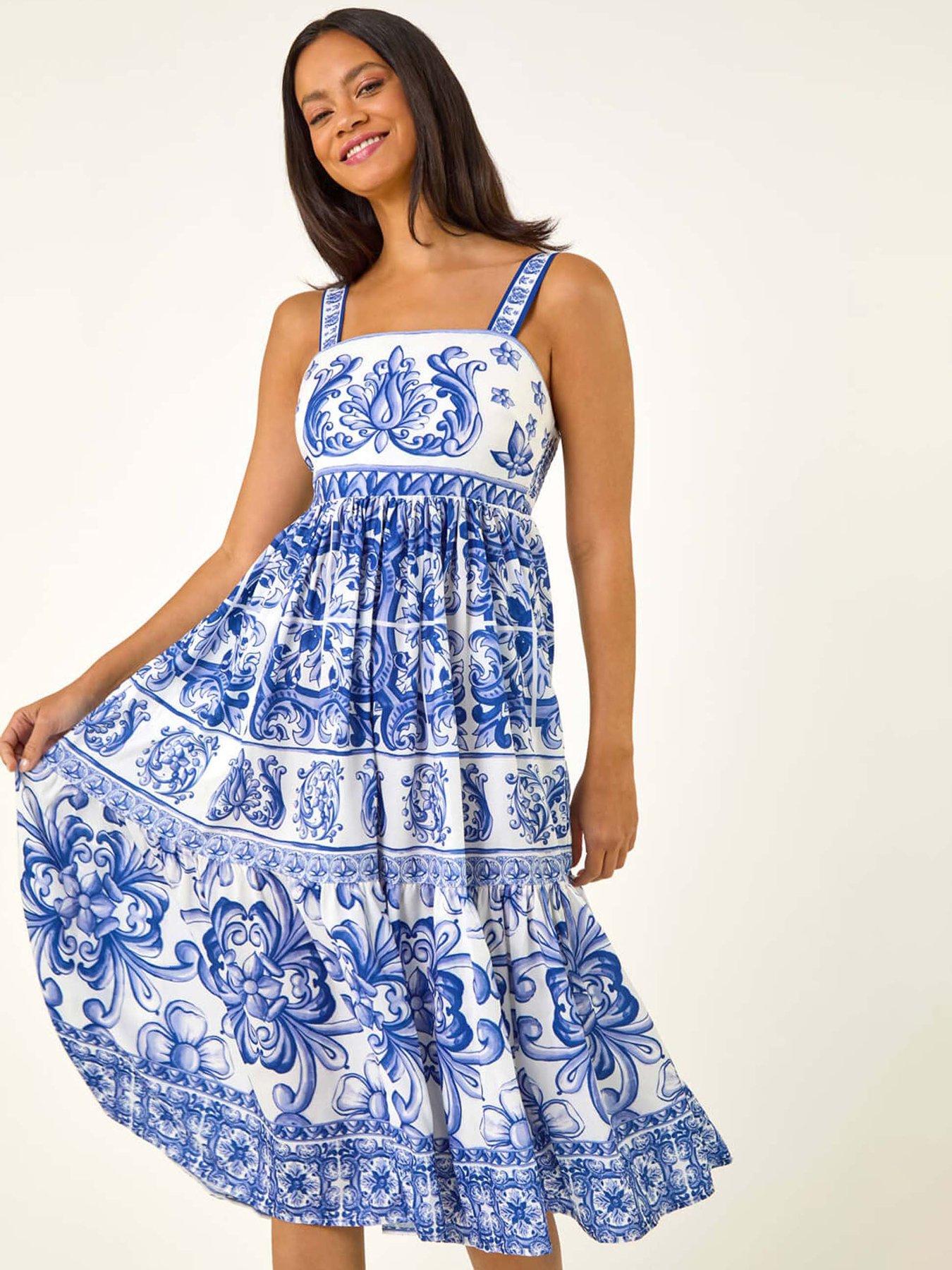 Roman Dusk Baroque Strappy Midi Dress - Blue | Very