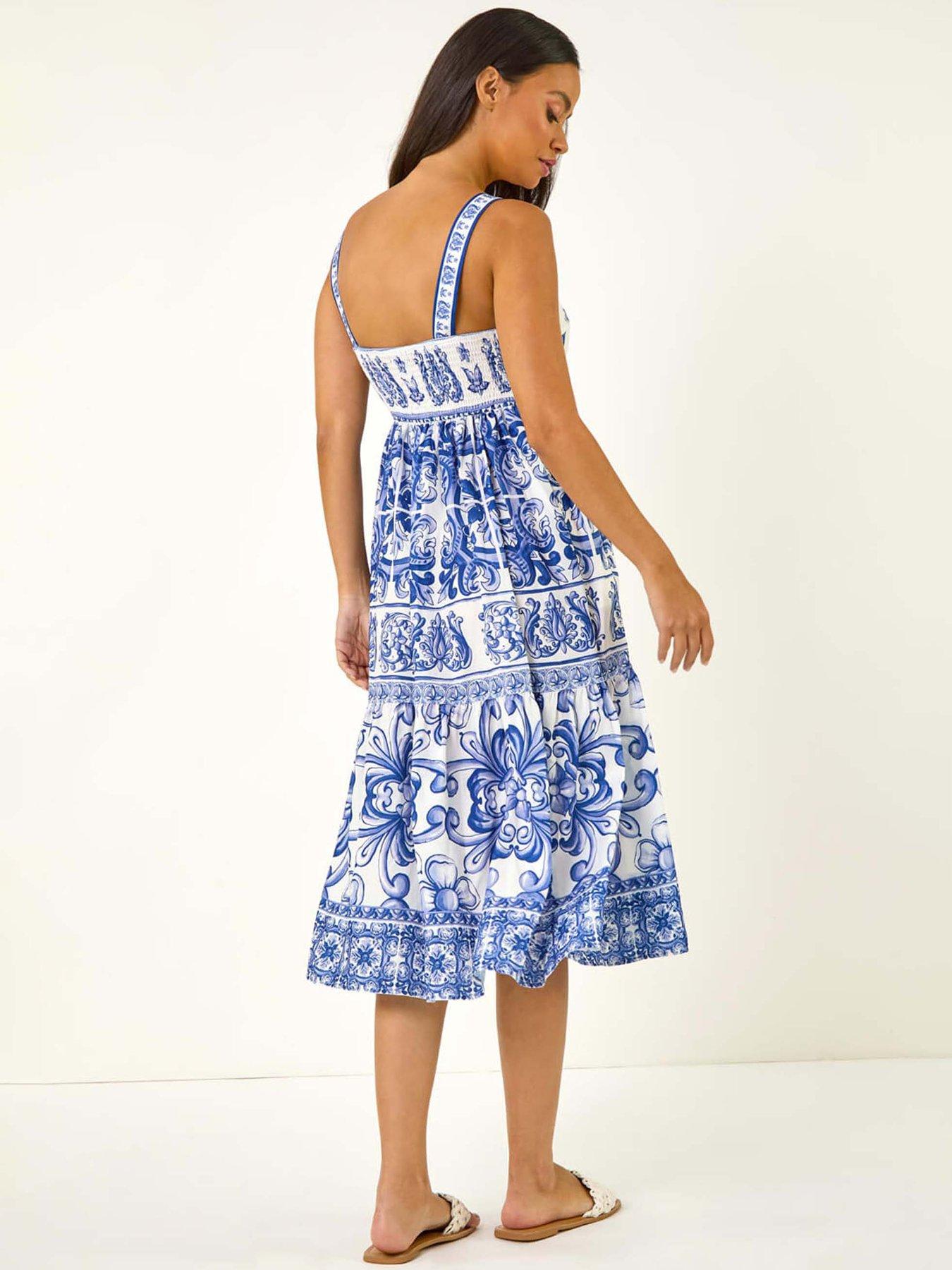Roman Dusk Baroque Strappy Midi Dress - Blue | Very