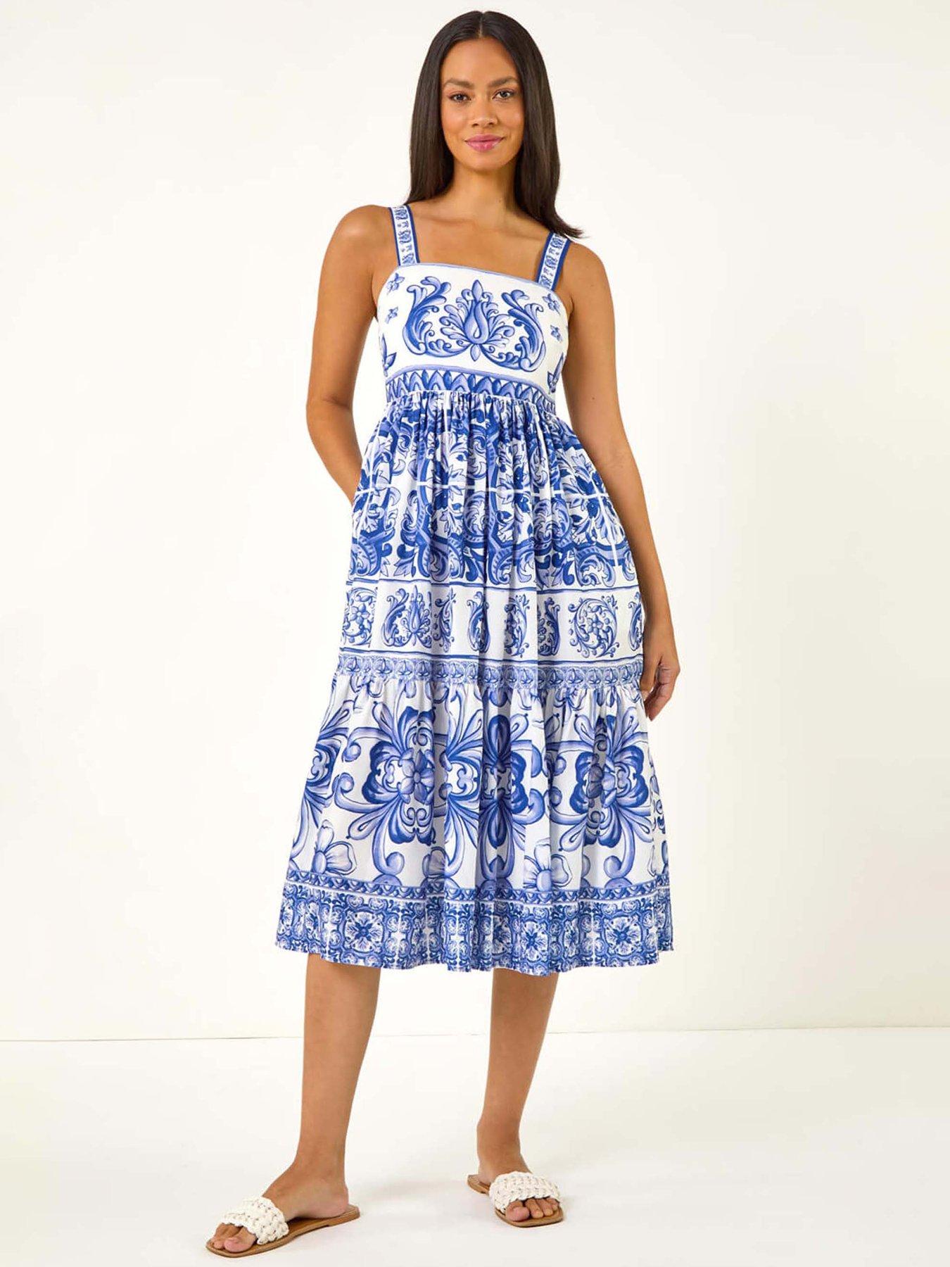 Roman Dusk Baroque Strappy Midi Dress - Blue | Very