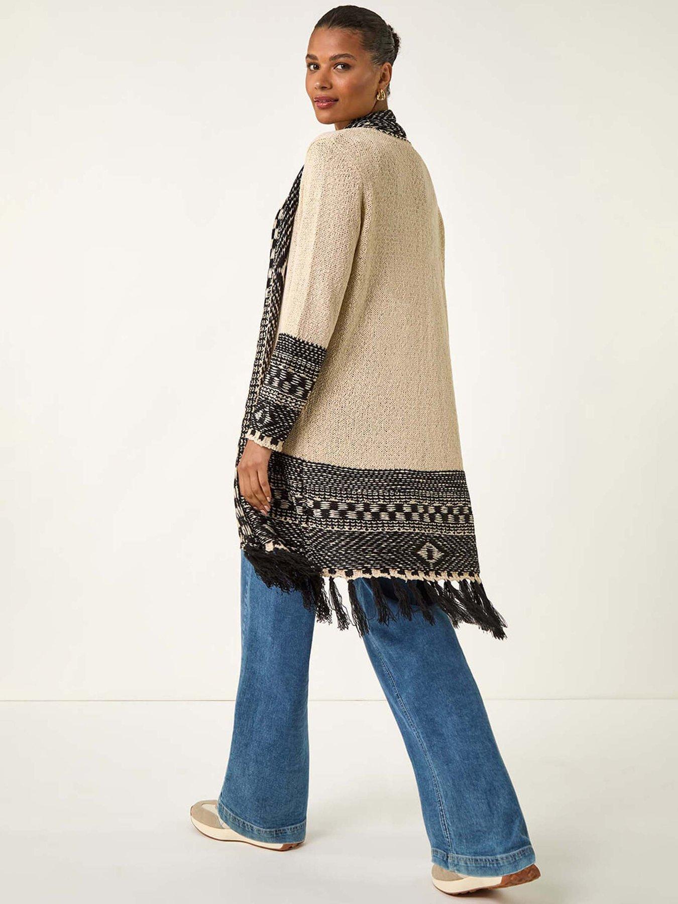 Roman Nordic Pattern Fringe Detail Cardigan - Ivory | Very