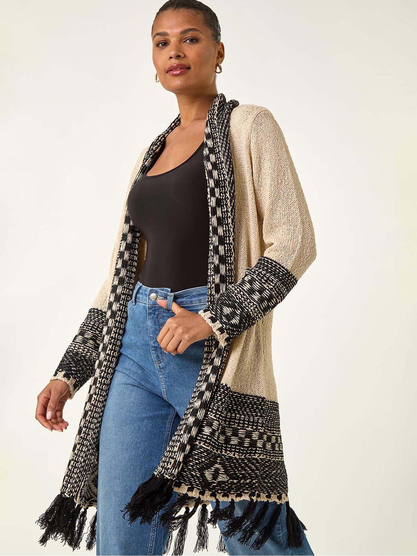 Roman Nordic Pattern Fringe Detail Cardigan - Ivory | Very