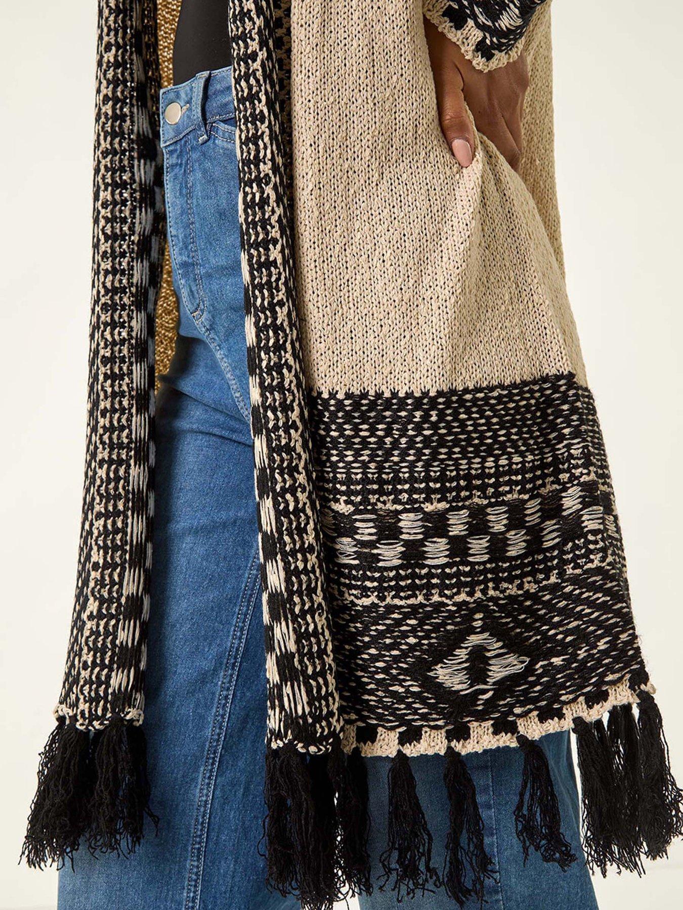 Roman Nordic Pattern Fringe Detail Cardigan - Ivory | Very