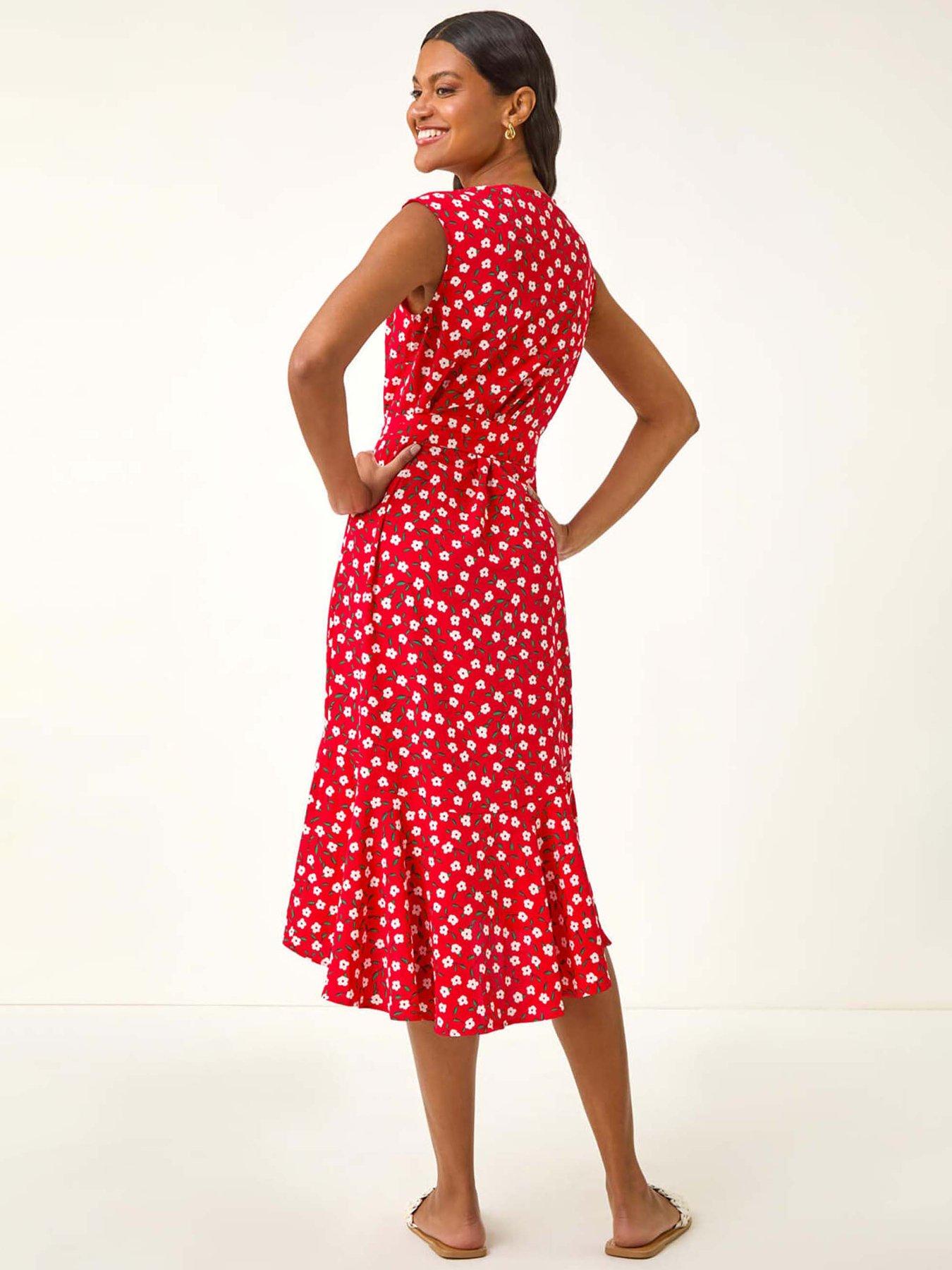 Roman Floral Frill Buttoned Dress - Red | Very