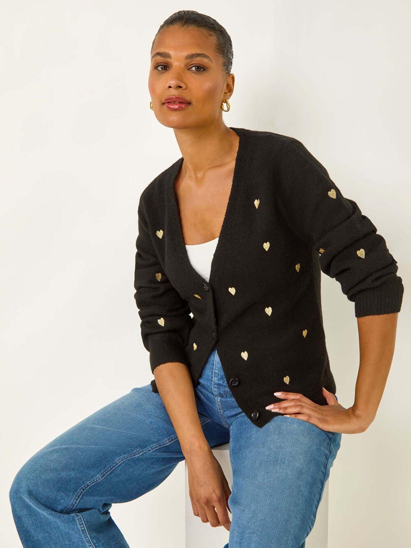 Roman Embroidered Heart Knit Cardigan - Black | Very