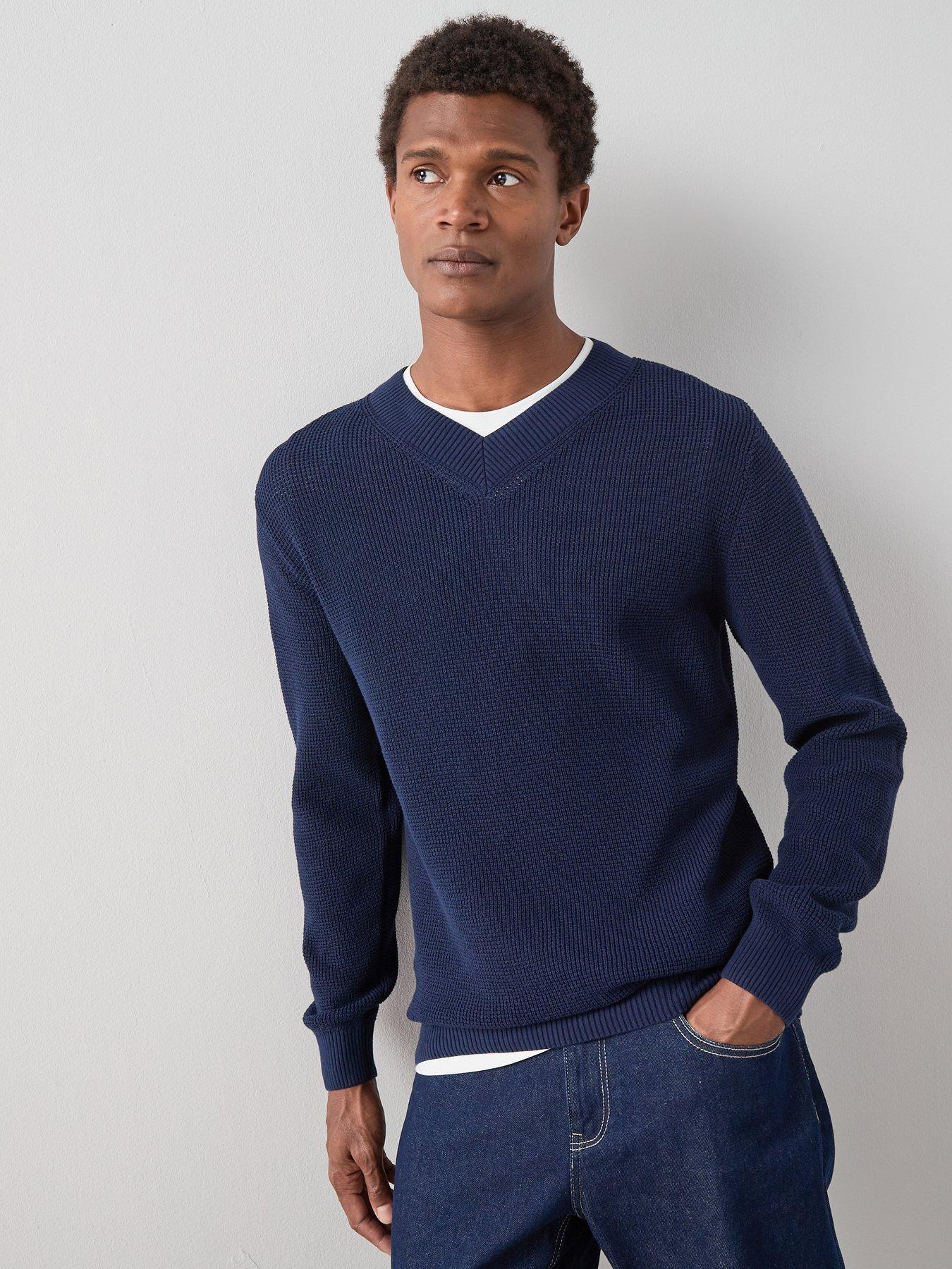 The Very Collection Wide Rib Knitted V-Neck Jumper - Navy | Very