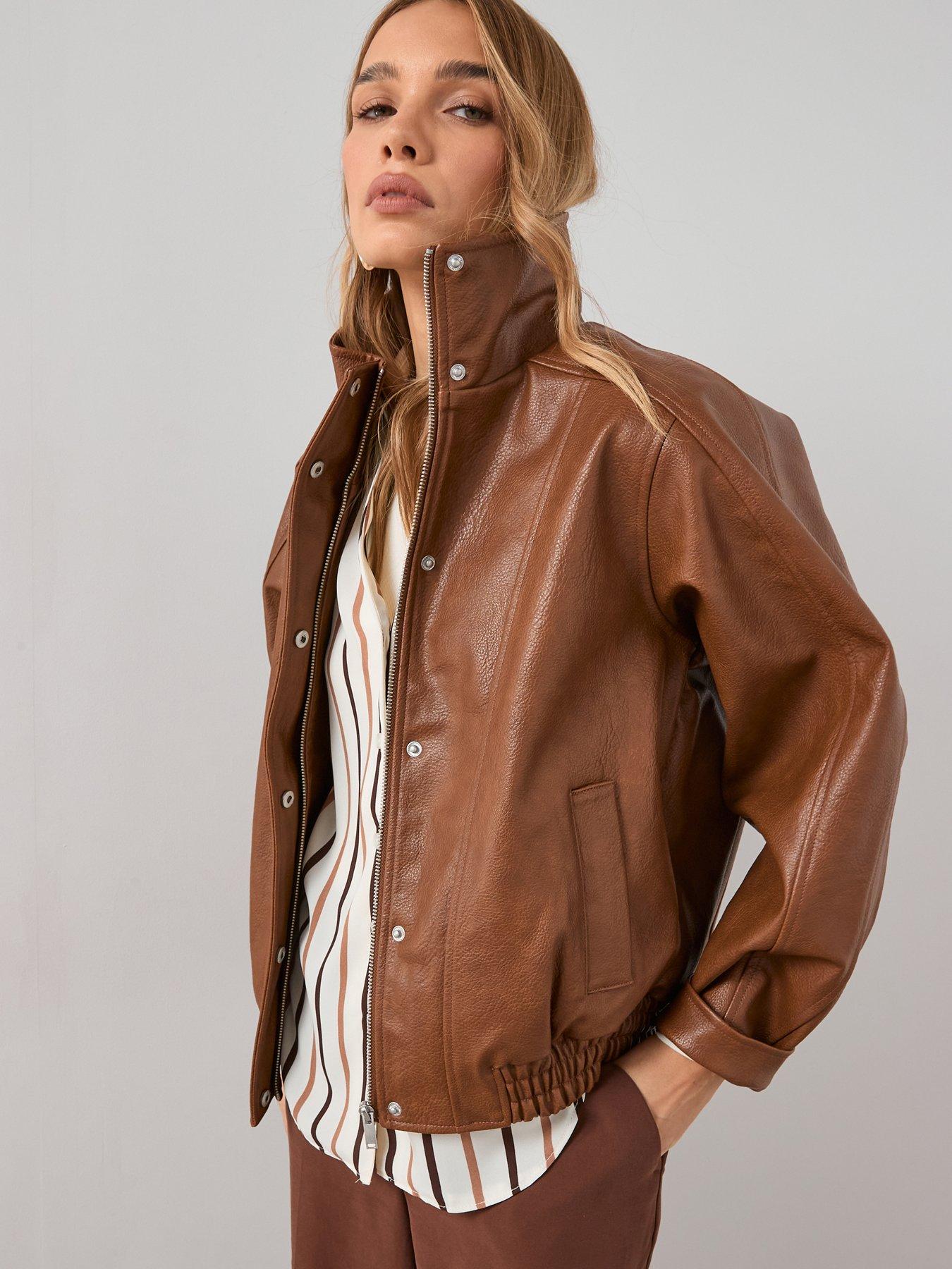 The Very Collection Funnel Neck Bomber Jacket - Light Brown | Very