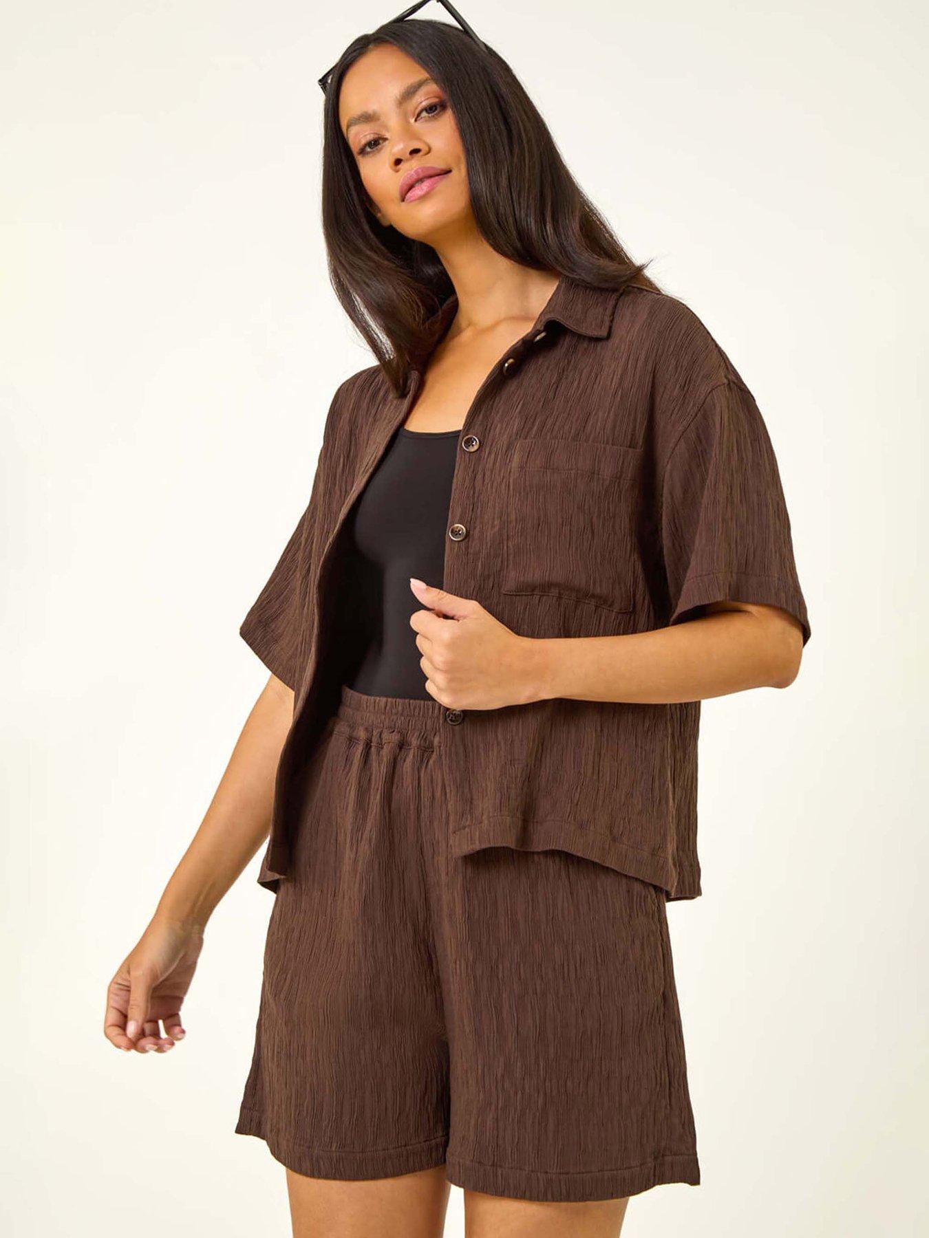 Roman Dusk Textured Buttoned Blouse - Brown | Very