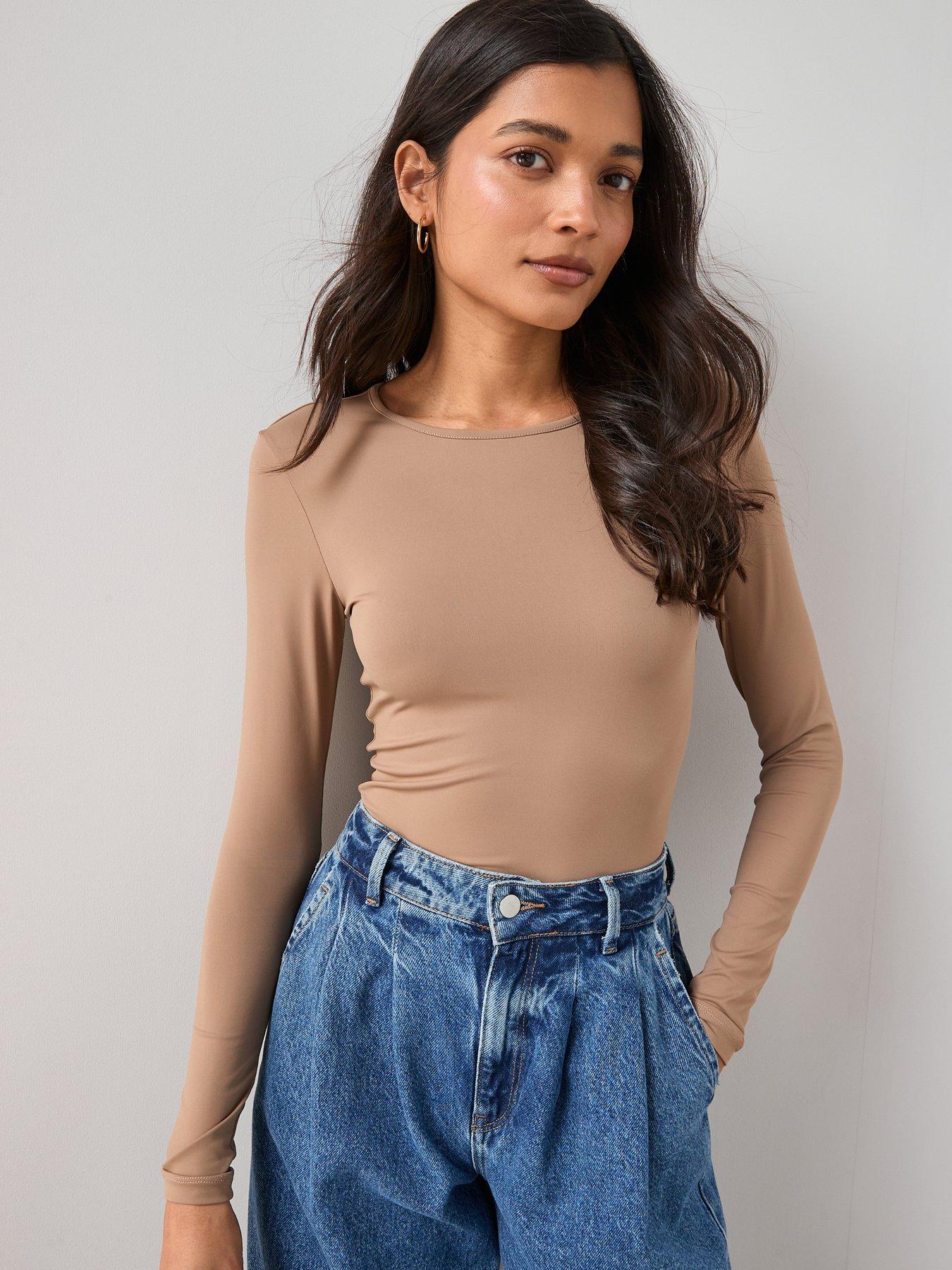 The Very Collection Soft Touch Long Sleeve Crewe T-shirt - Taupe | Very