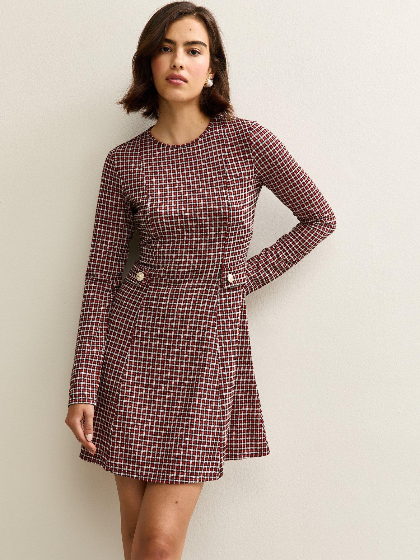 New Look Check Long Sleeve Mini Dress - Red | Very