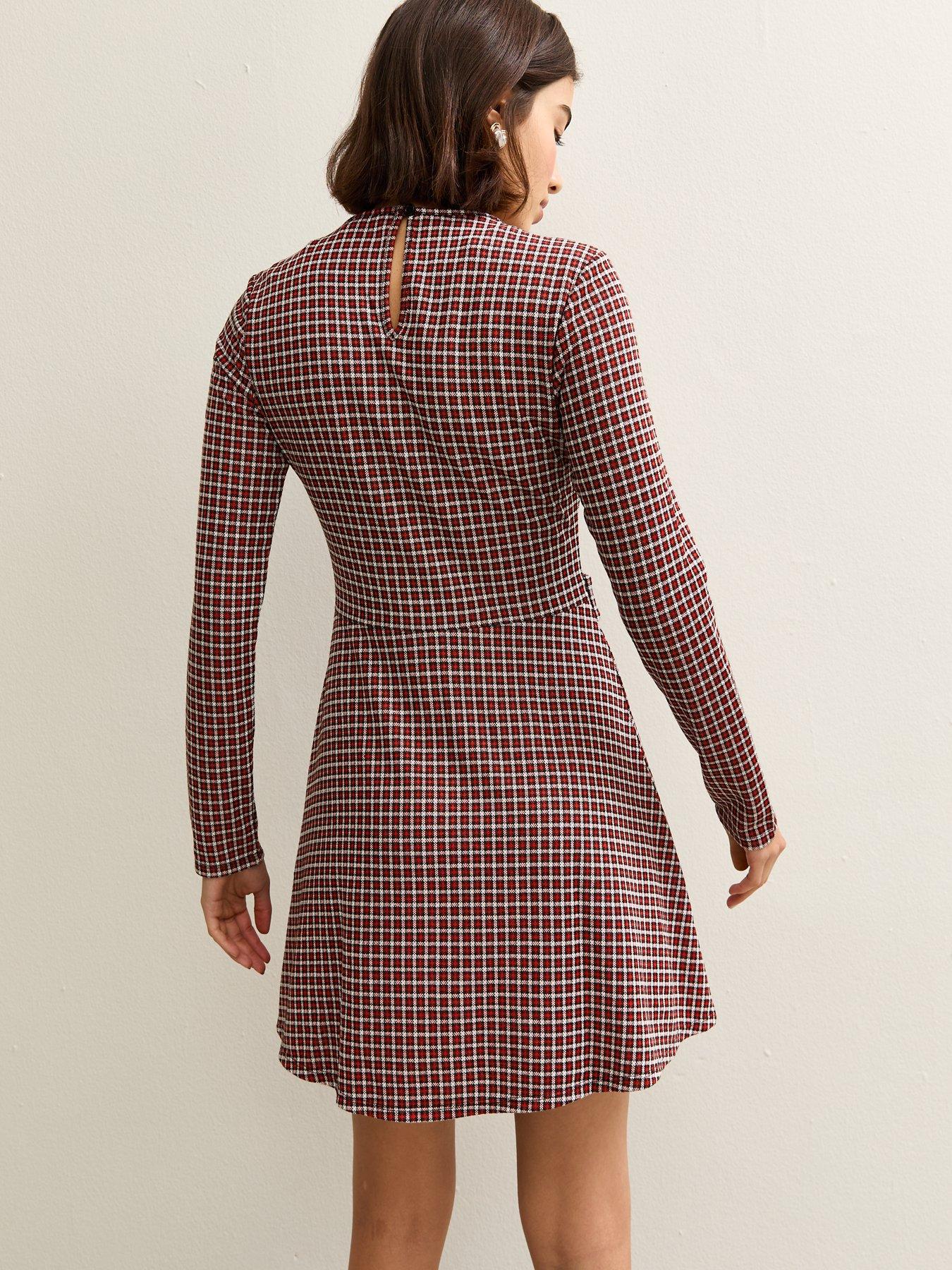New Look Check Long Sleeve Mini Dress - Red | Very