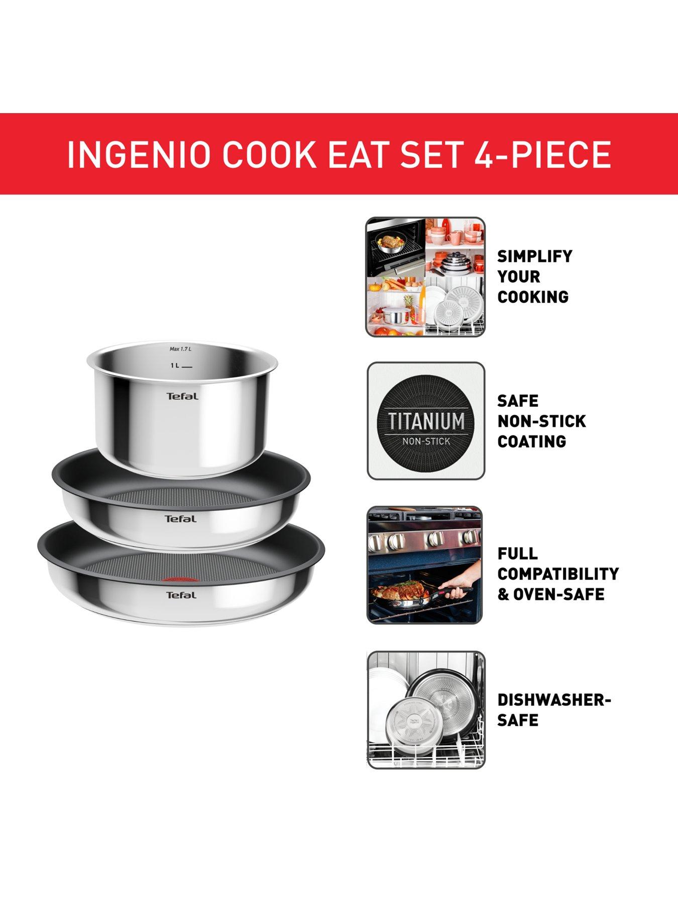 Tefal Ingenio Cook & Eat 4pc Set of Pans Stainless Steel | Very