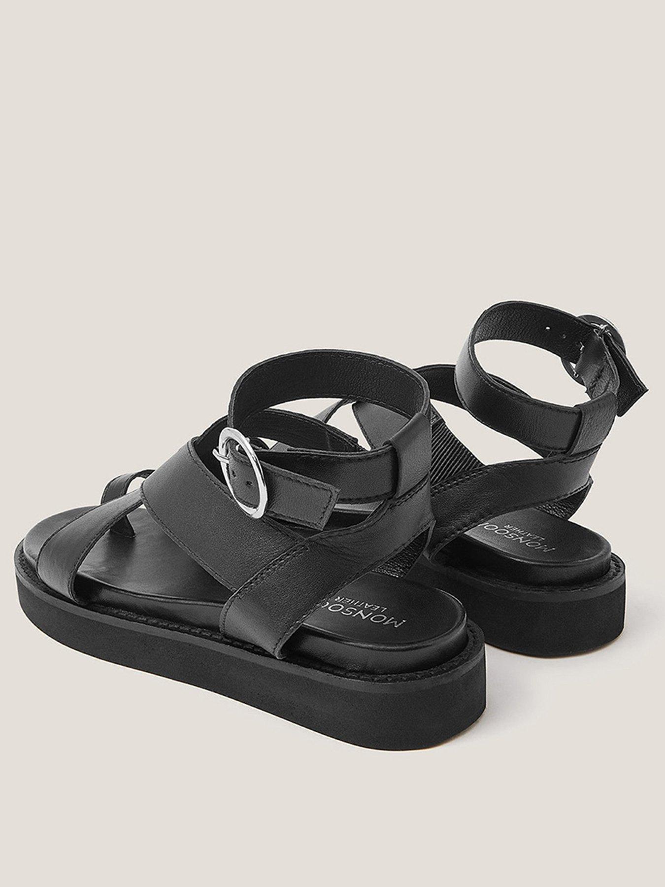 Monsoon Ivy Toe Strap Crossover Leather Sandals - Black | Very