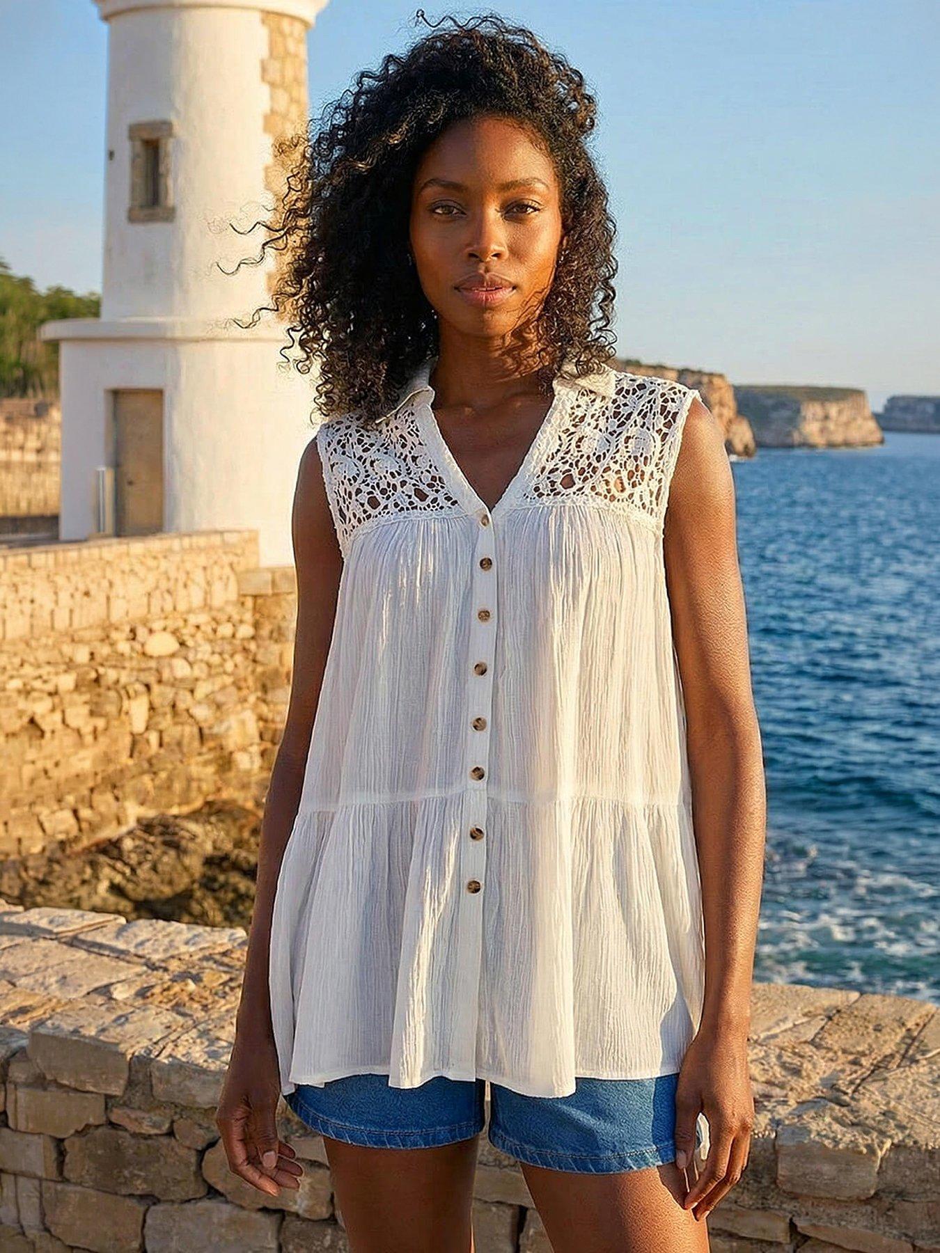 Roman Lace Yoke Tiered Panel Blouse - Ivory | Very