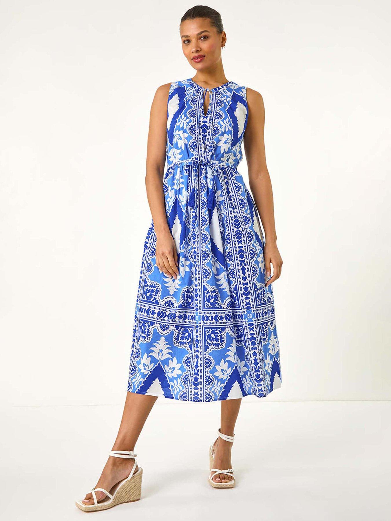 Roman Abstract Halter Midi Dress - Blue | Very