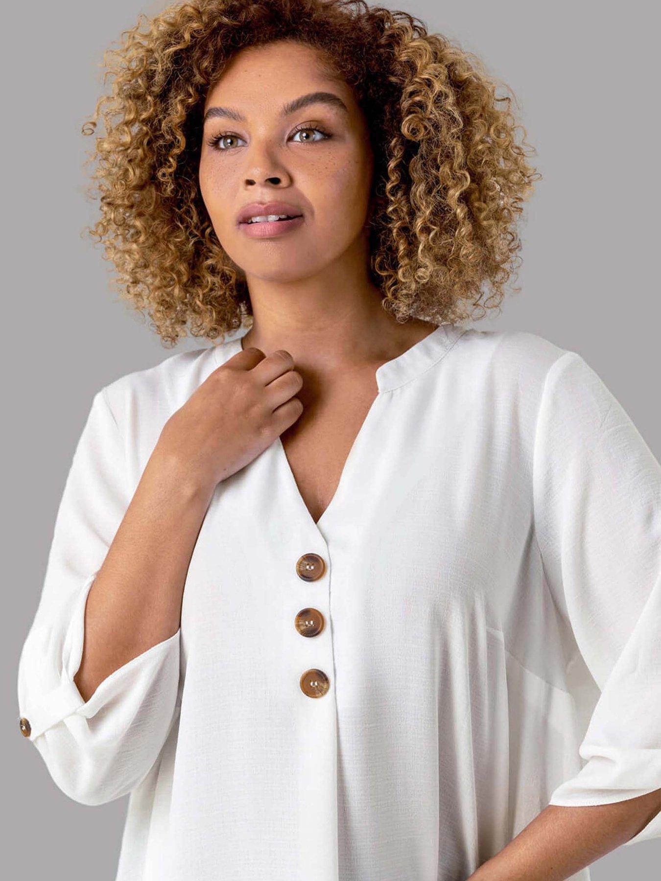 Roman Button Detail Tunic Top - Ivory | Very