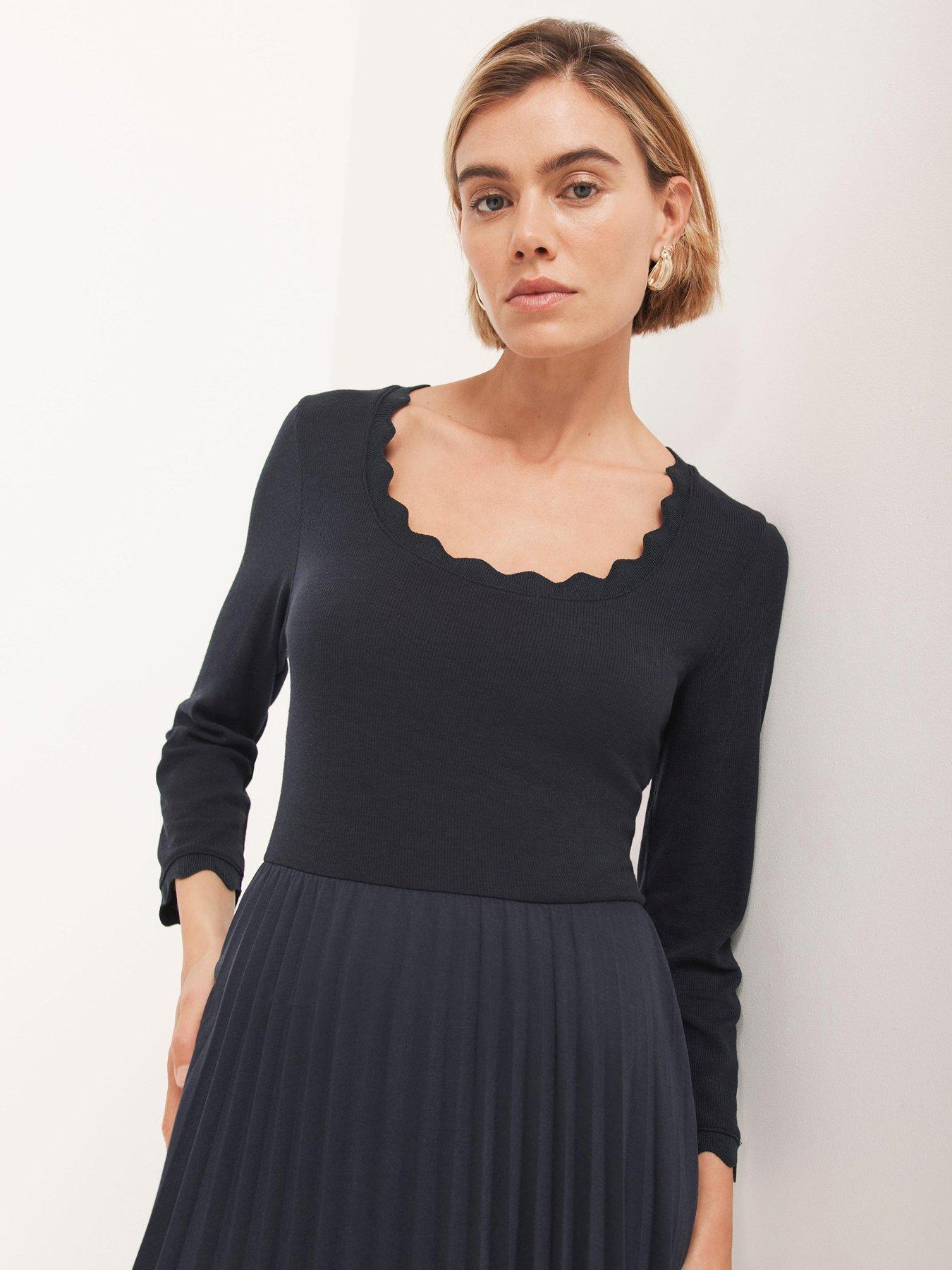 Mint Velvet Scallop Woven Mix Jersey Dress - Blue | Very