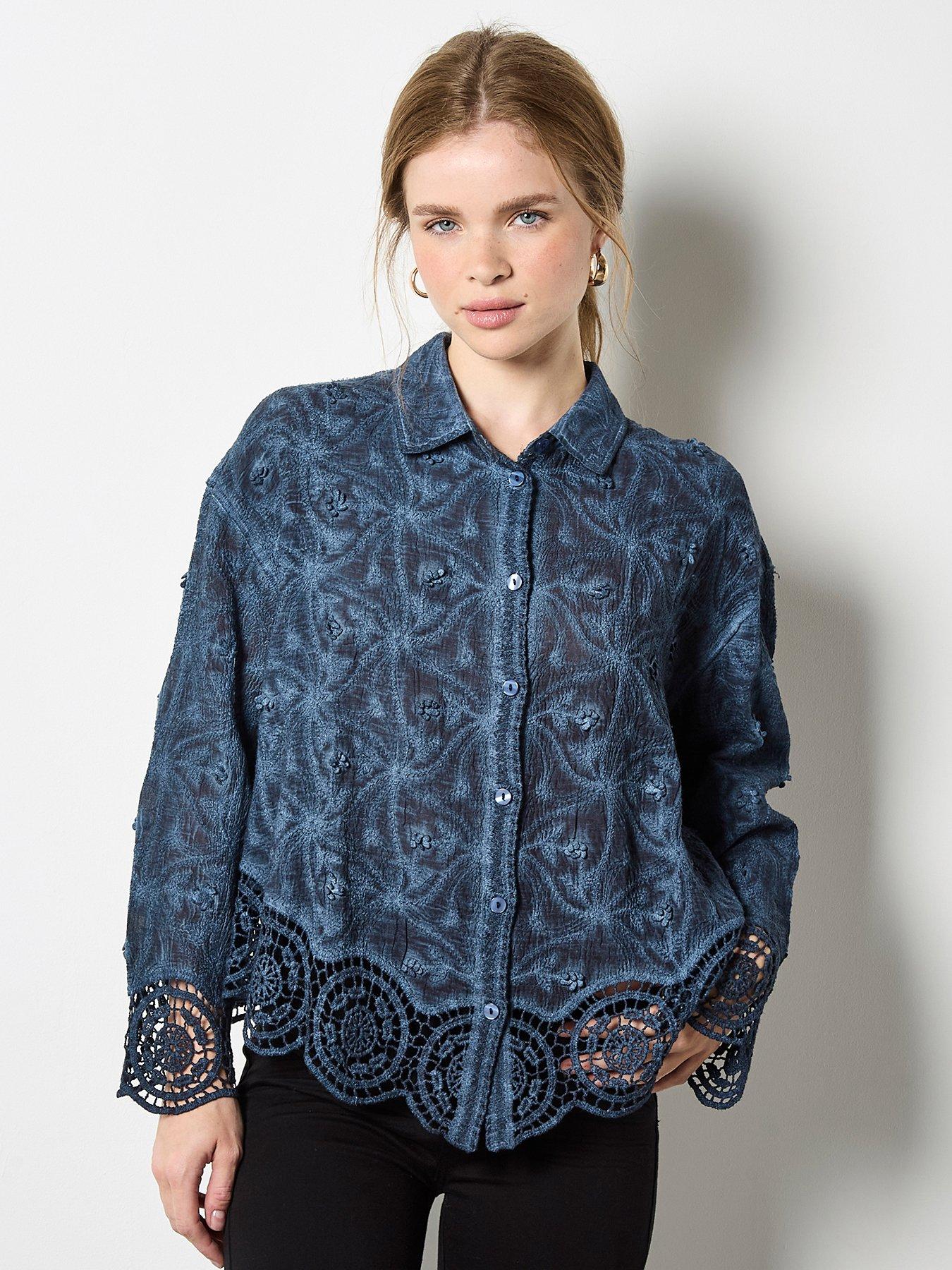 Apricot 3D Floral Crochet Hem Blouse - Navy | Very